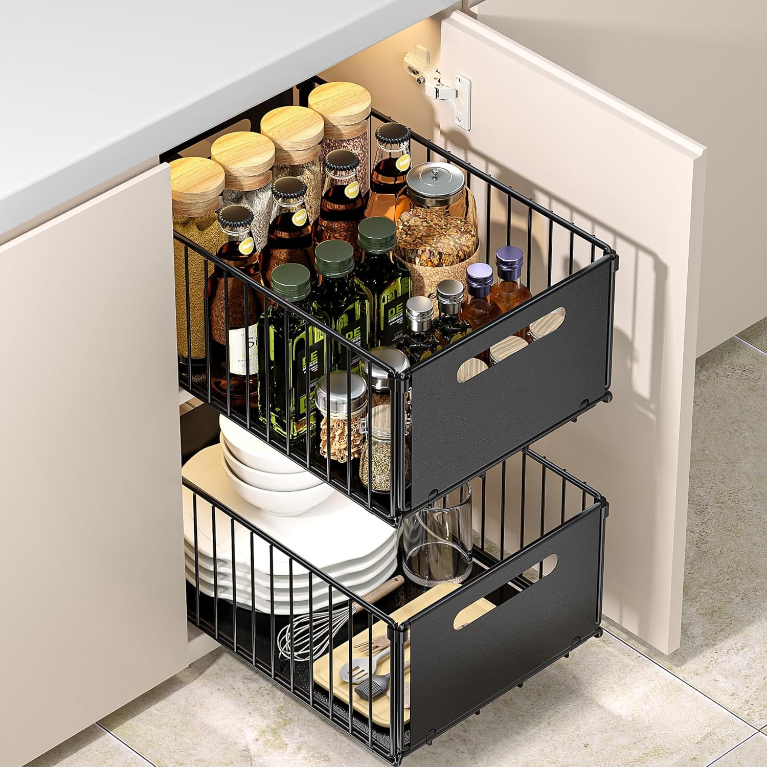 Hgudesign 2 Pack Pull Out Cabinet Organizer,Collapsible Closet ...