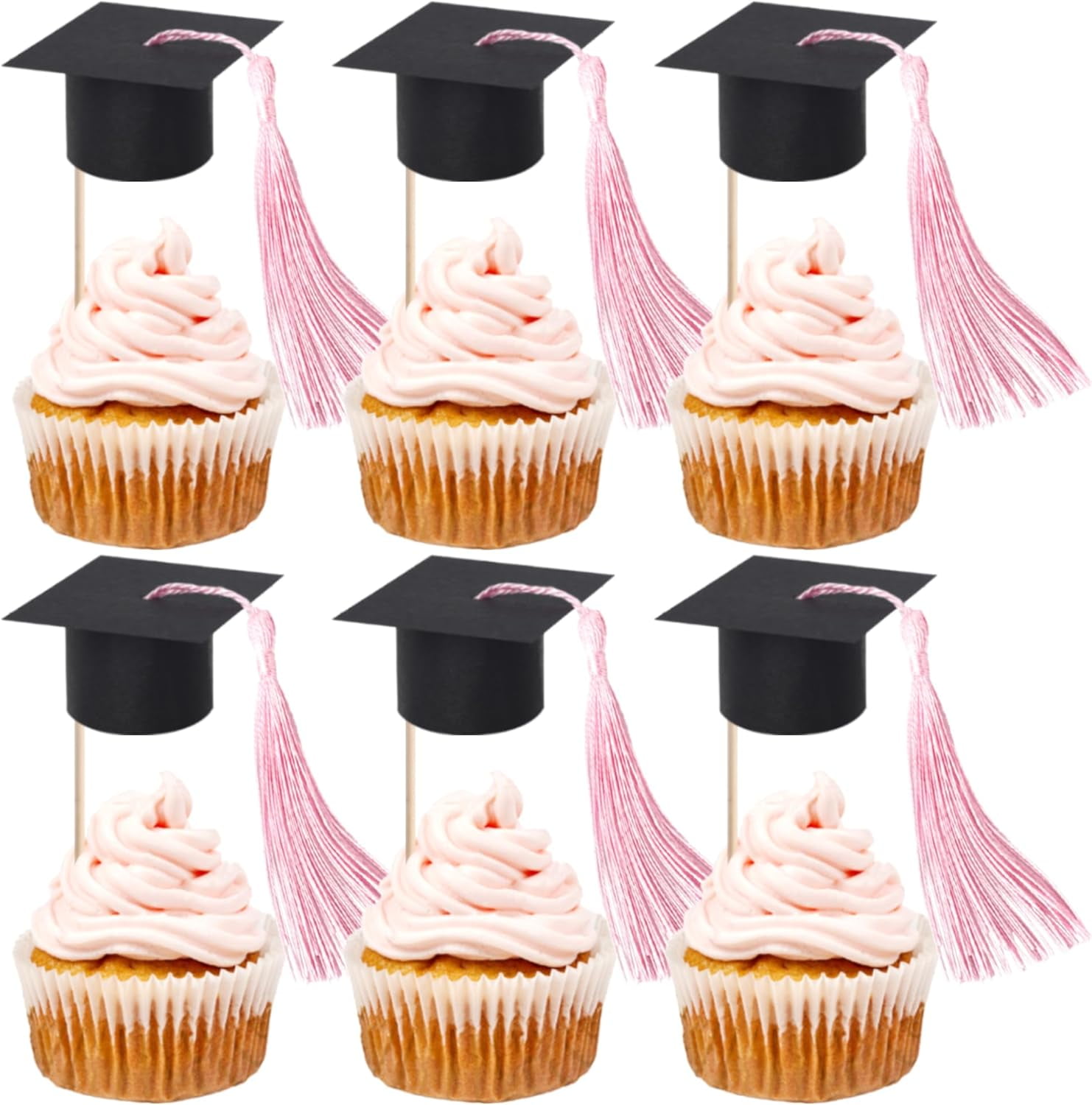 Hgudesign 24 PCS 2025 Graduation Cap Cupcake Tors with Pink Tassel ...