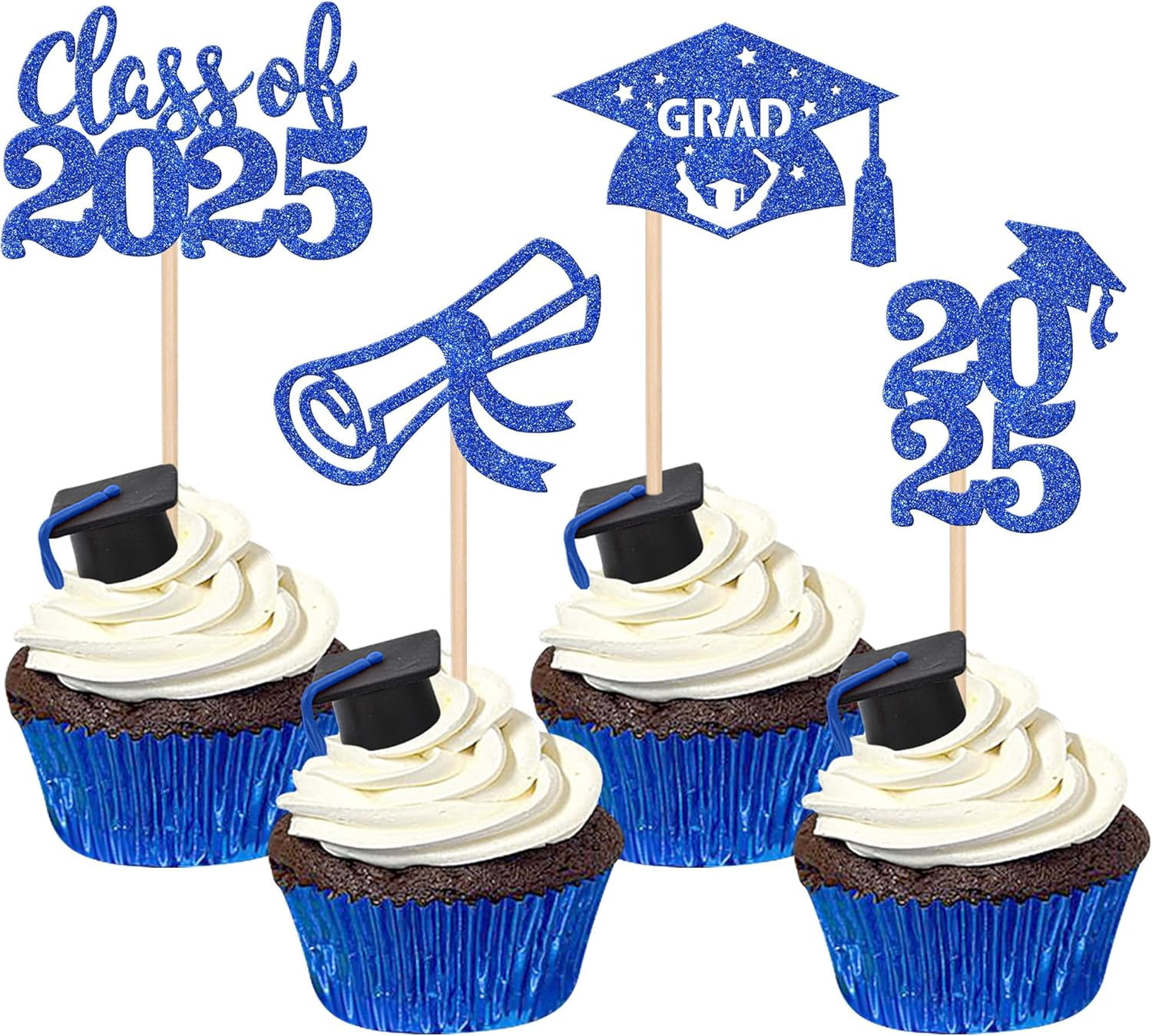 Hgudesign 24 PCS 2025 Graduation Cupcake Tors Glitter Class of 2025 ...