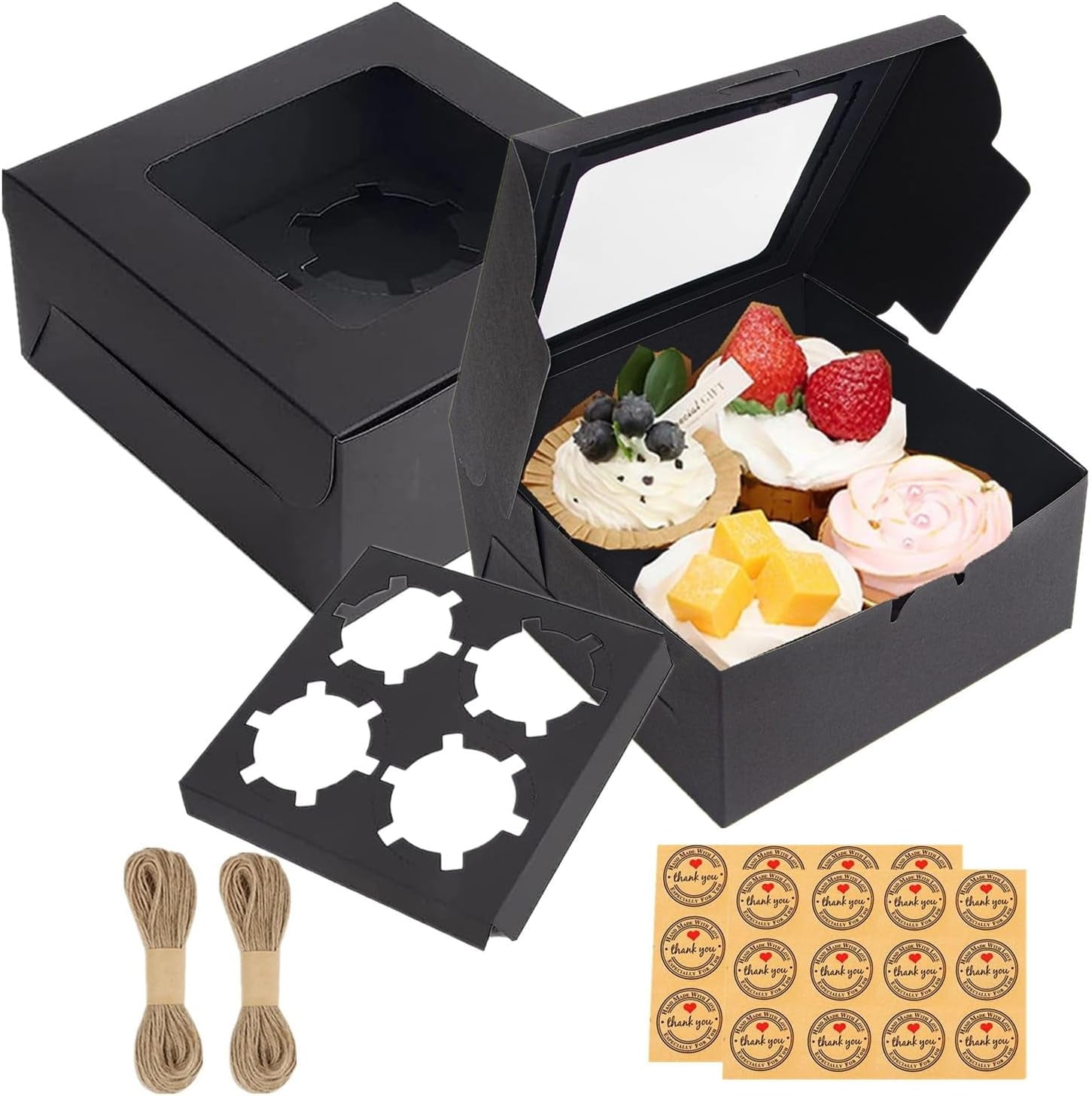 Hgudesign 24 PCS Cupcake Boxes 4 Count, Cookie Boxes with Window 6x6x3 ...