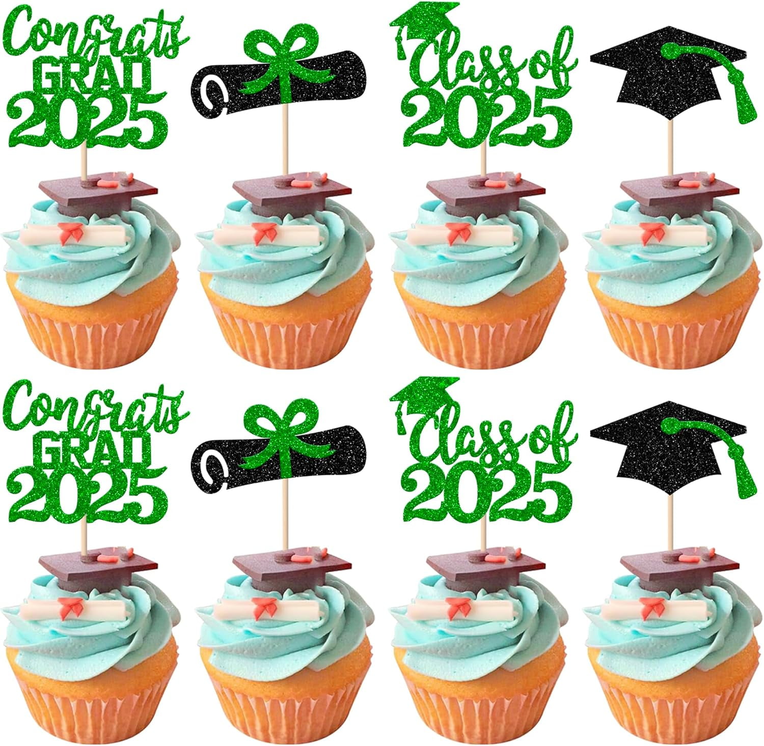 Hgudesign 24 Pack 2025 Graduation Cupcake Tors Glitter Diploma Congrats ...