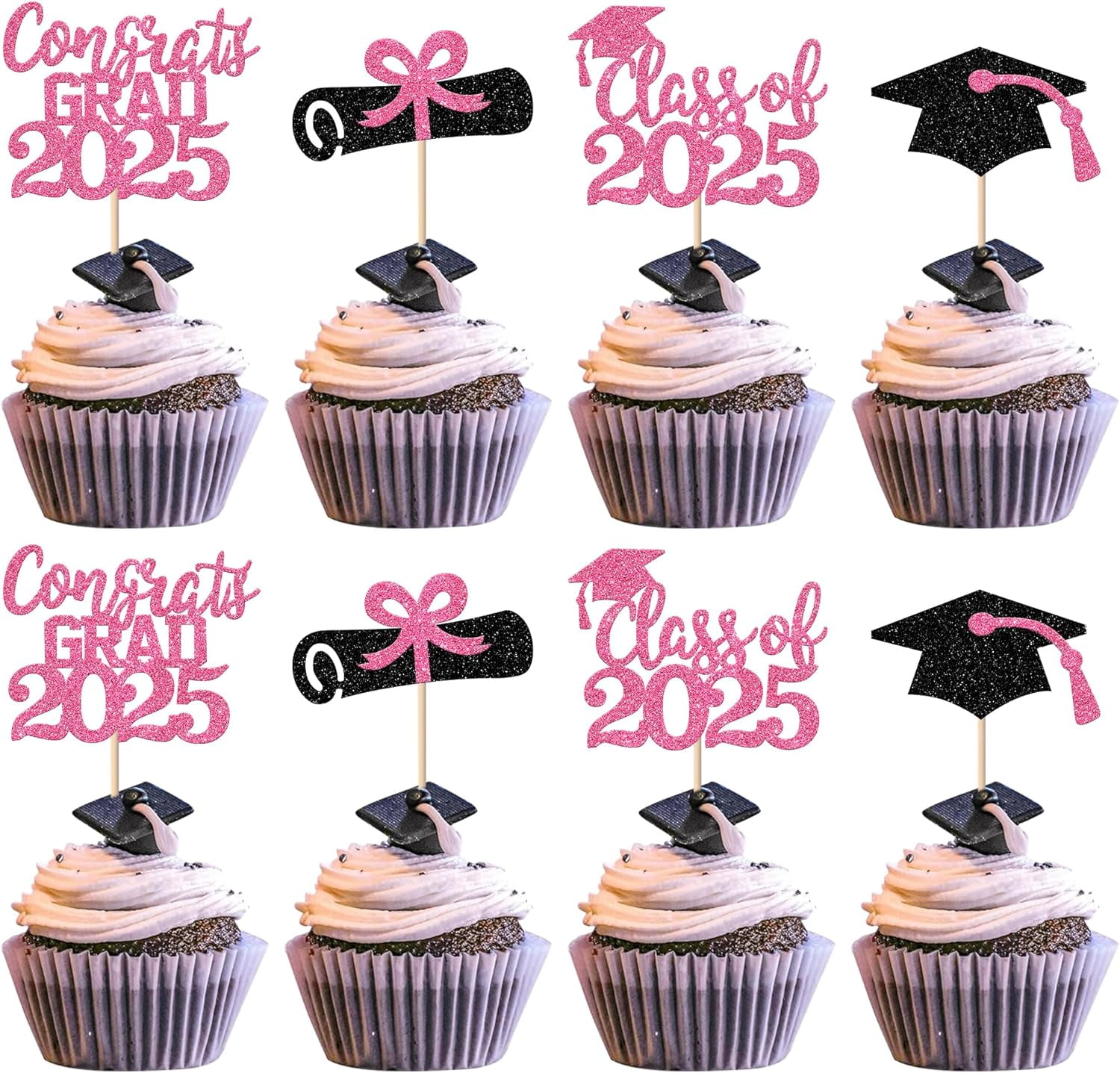 Hgudesign 24 Pack 2025 Graduation Cupcake Tors Glitter Diploma Congrats ...