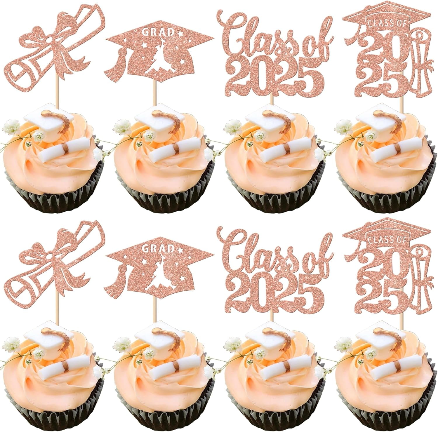 Hgudesign 24 Pack 2025 Graduation Cupcake Tors Glitter Diploma Congrats ...