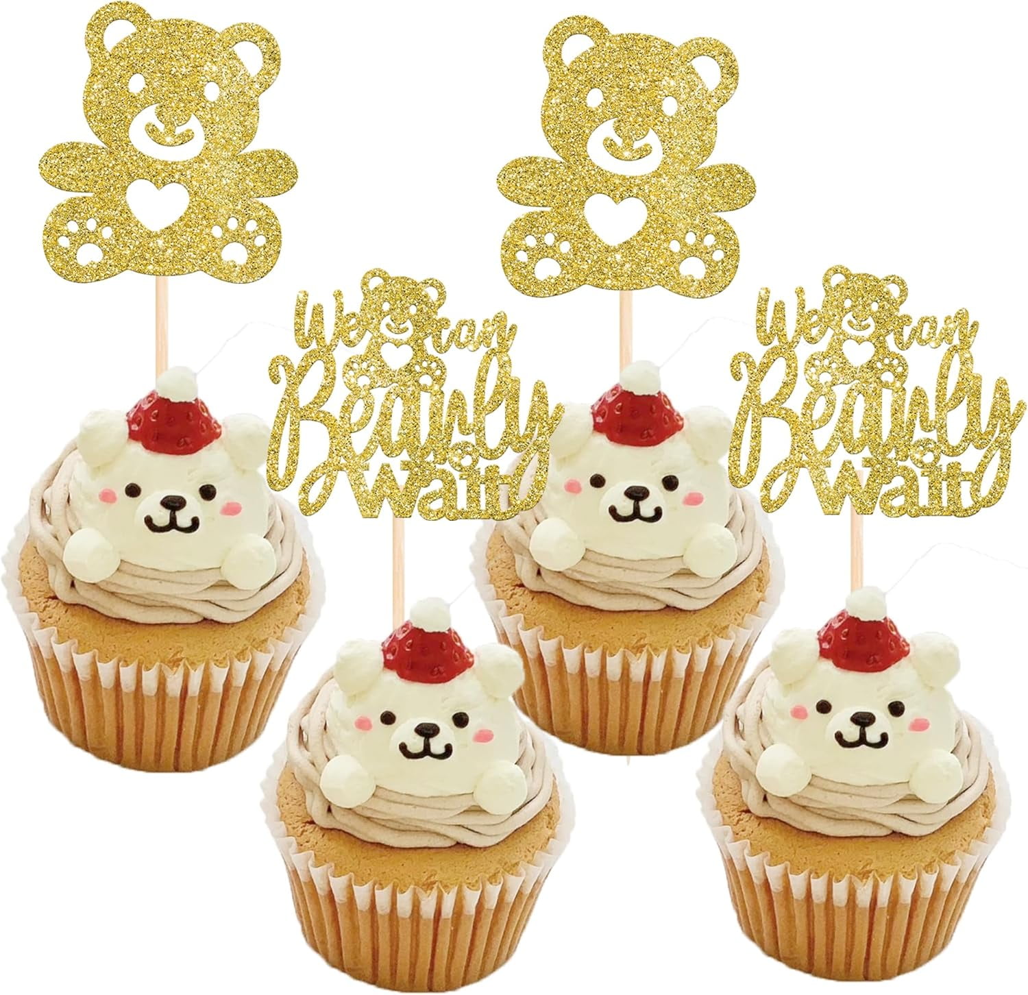 Hgudesign 24 Pack We Can Bearly Wait Cupcake Tors Glitter Bear Cupcake Picks Baby Shower Cake ...