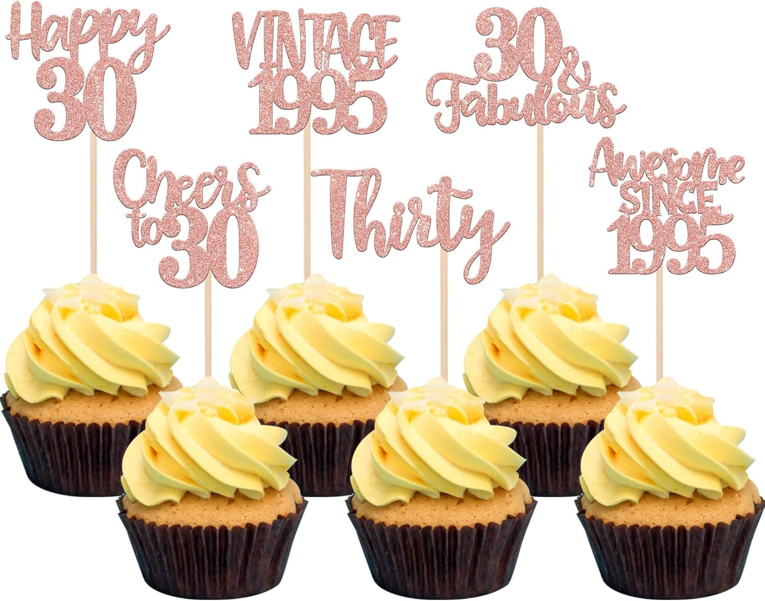 Hgudesign 24 Pack Happy 30th Birthday Cupcake Tors Glitter Thirty 30 Fabulous Vintage 1995 ...