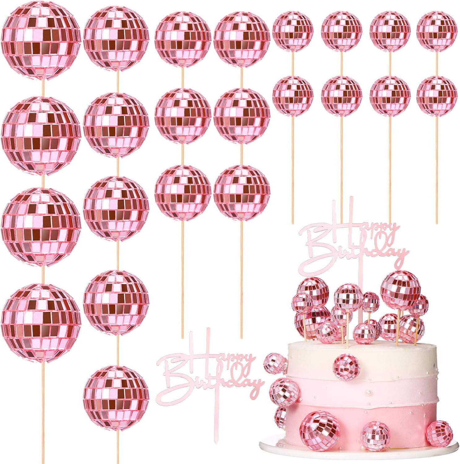 Hgudesign 24 Pcs Disco Ball Cupcake Tors Happy Birthday Cake Tor 1970s ...
