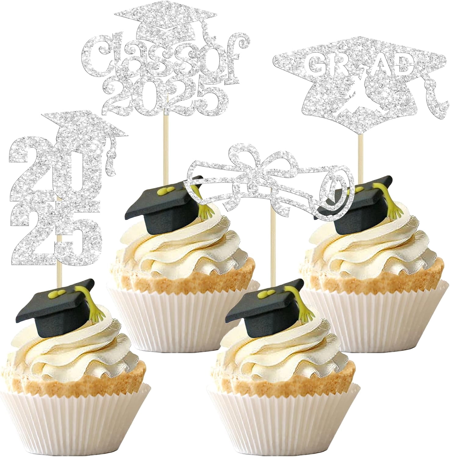 Hgudesign 24Pcs 2025 Graduation Cupcake Tors Glitter Class of 2025 ...
