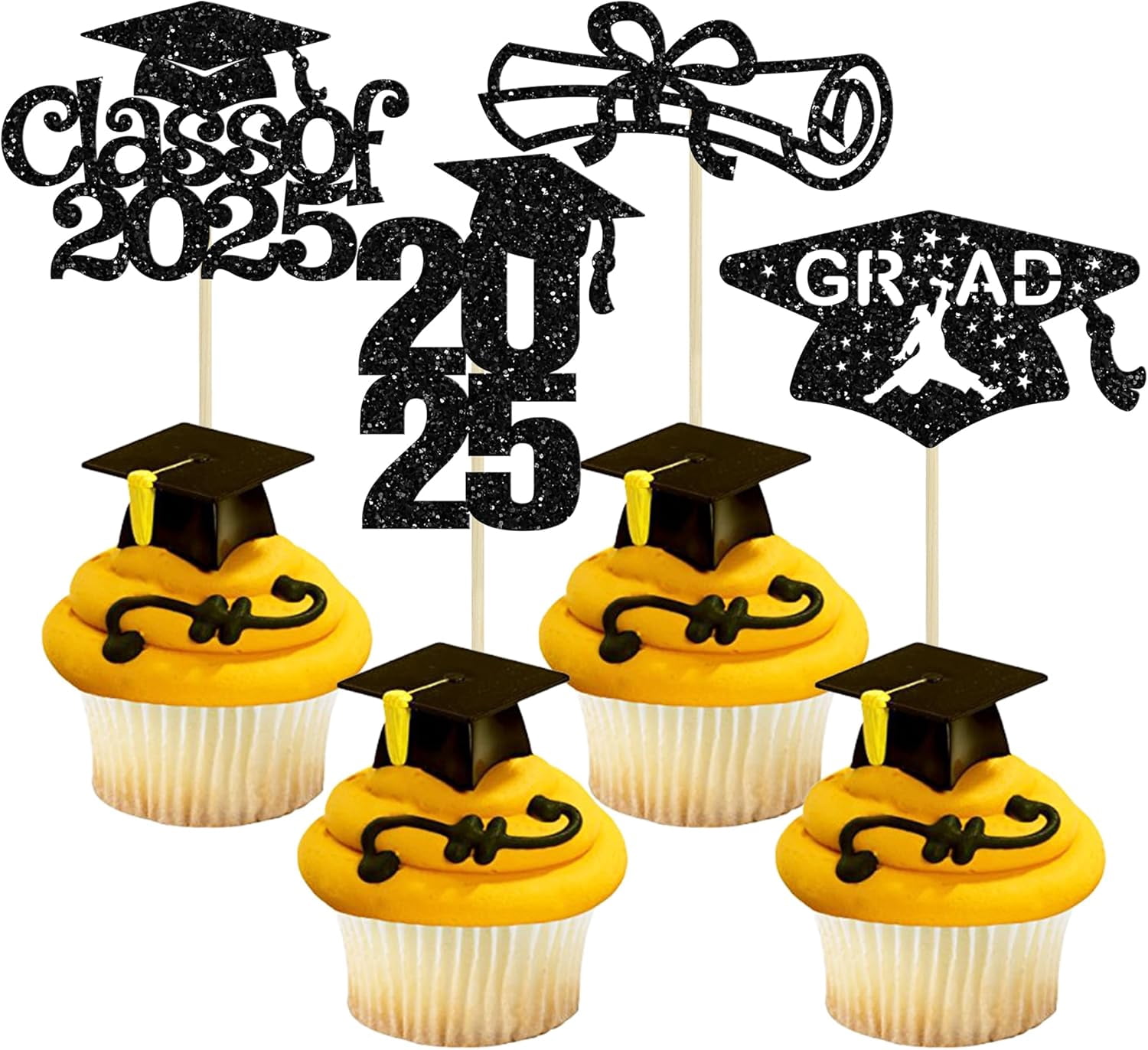 Hgudesign 24Pcs 2025 Graduation Cupcake Tors Glitter Class of 2025 ...