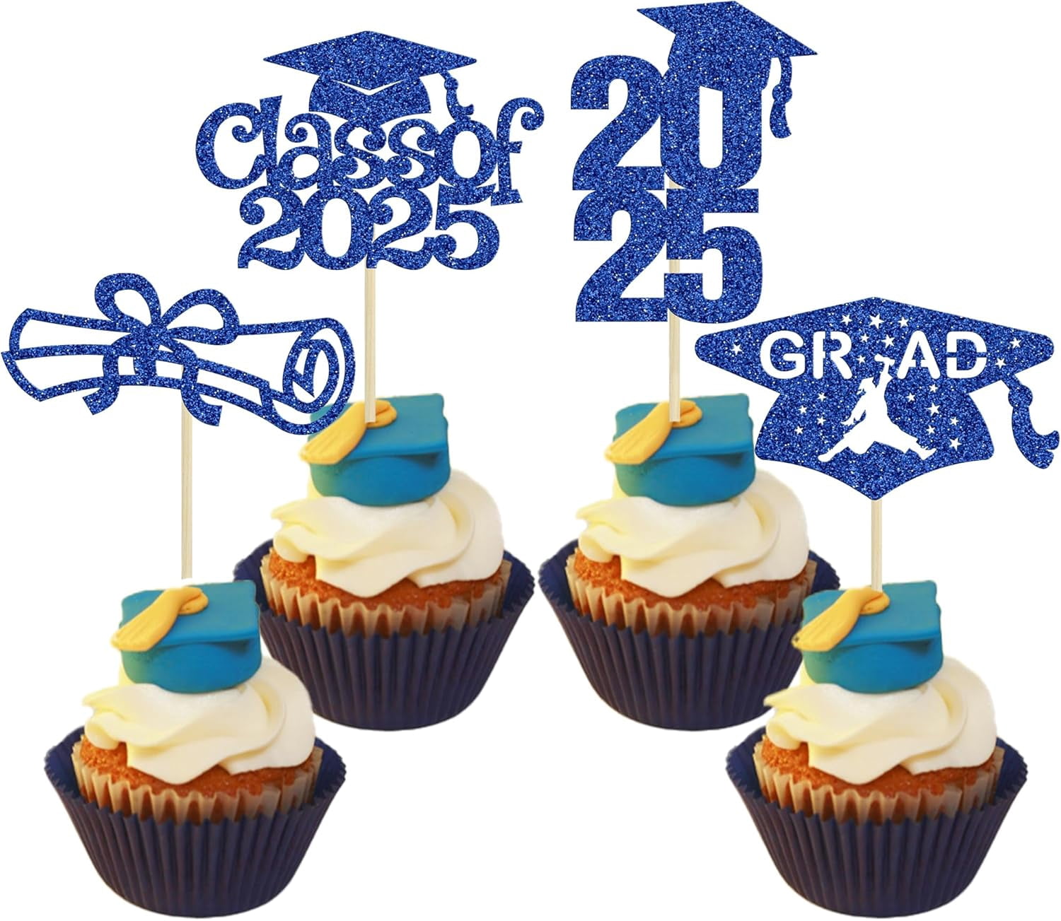 Hgudesign 24Pcs 2025 Graduation Cupcake Tors Glitter Class of 2025 ...