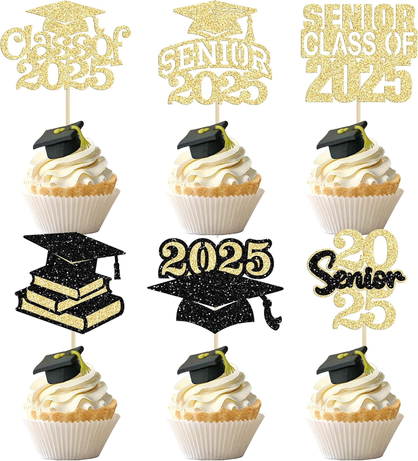 Hgudesign 24Pcs 2025 Senior Graduation Cupcake Tors Glitter Class of ...