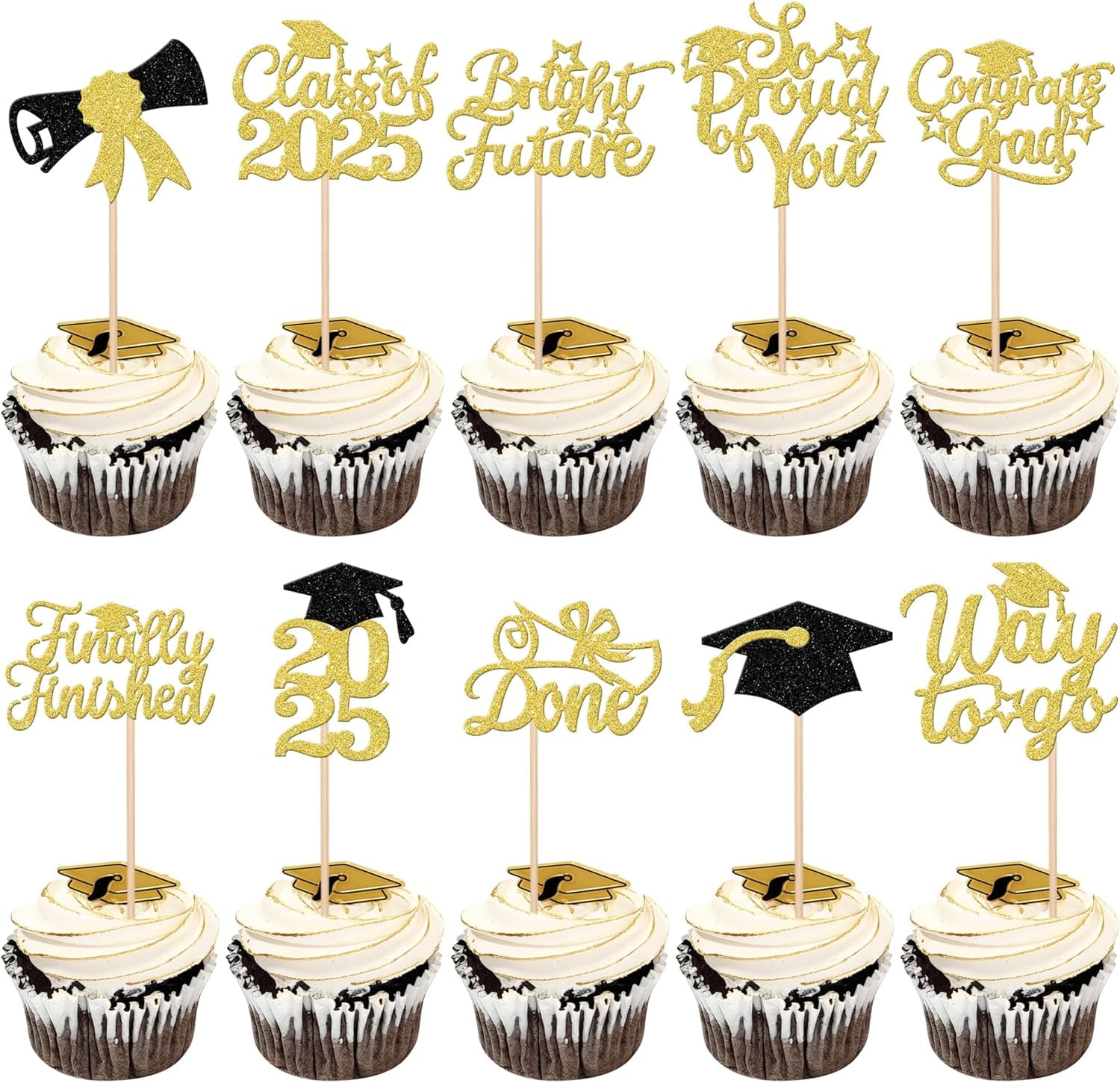 Hgudesign 30 PCS Class of 2025 Graduation Cupcake Tors Glitter Diploma ...