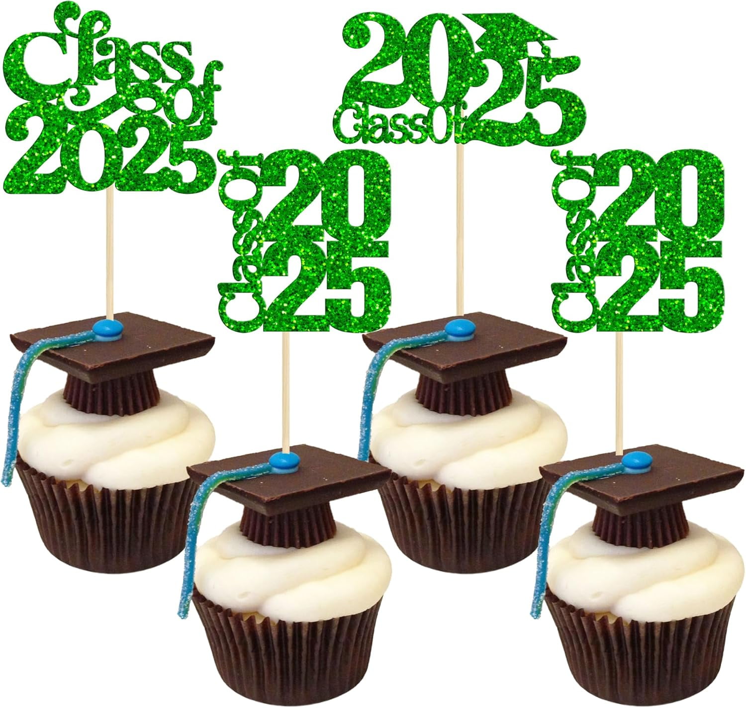 Hgudesign 30 Pack Class of 2025 Cupcake Tors Glitter Graduation Cap ...