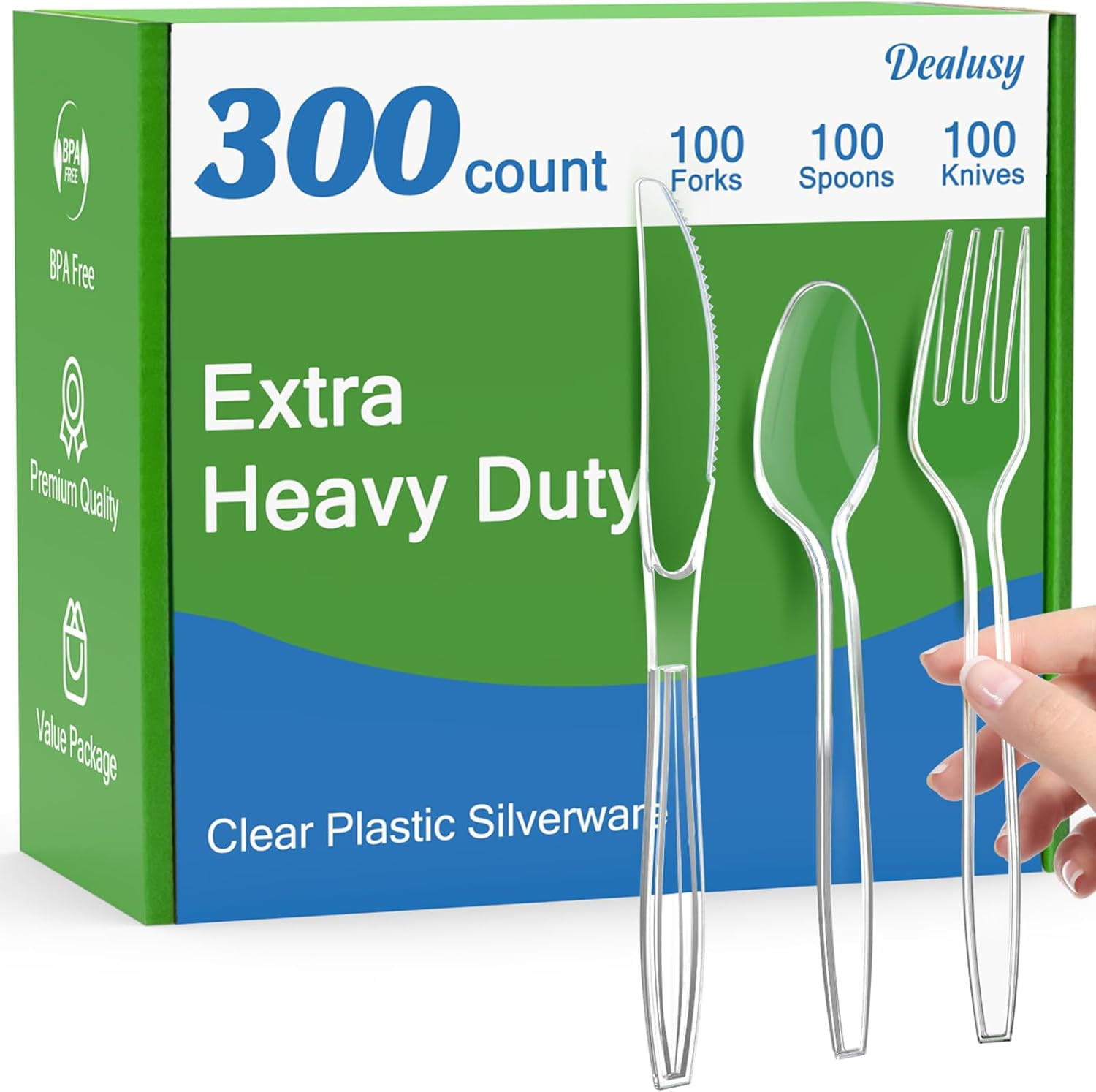 Hgudesign 300 Count Extra Heavy Duty Clear Plastic Silverware, 100 s ...