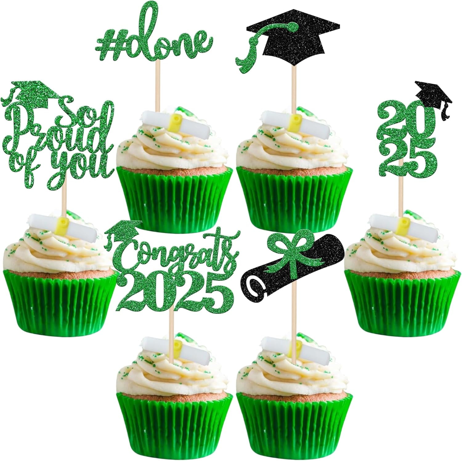 Hgudesign 36 PCS 2025 Graduation Cupcake Tors Glitter Congrats Class of ...