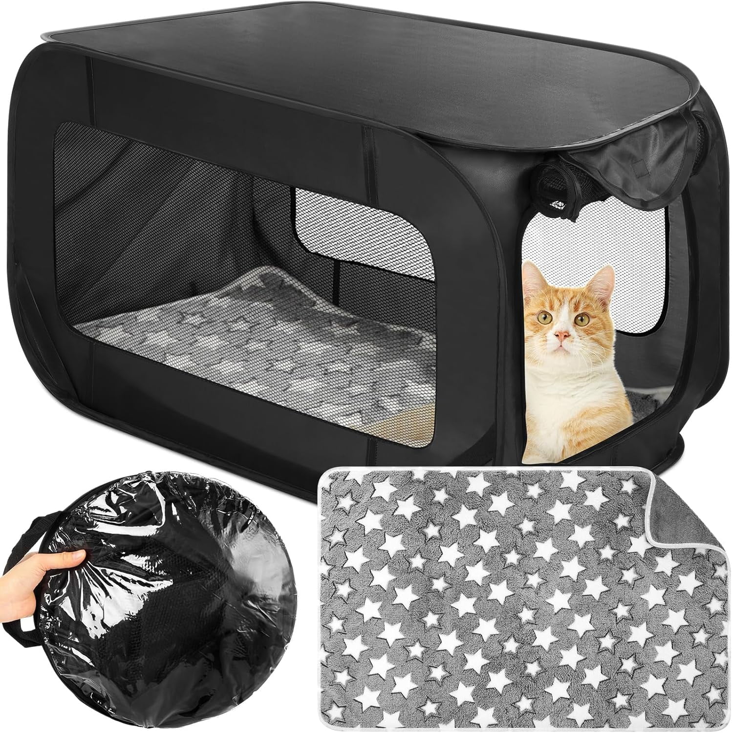 Hgudesign 37 Inch Collapsible Dog Crate with Mat Liner Pop up Dog ...
