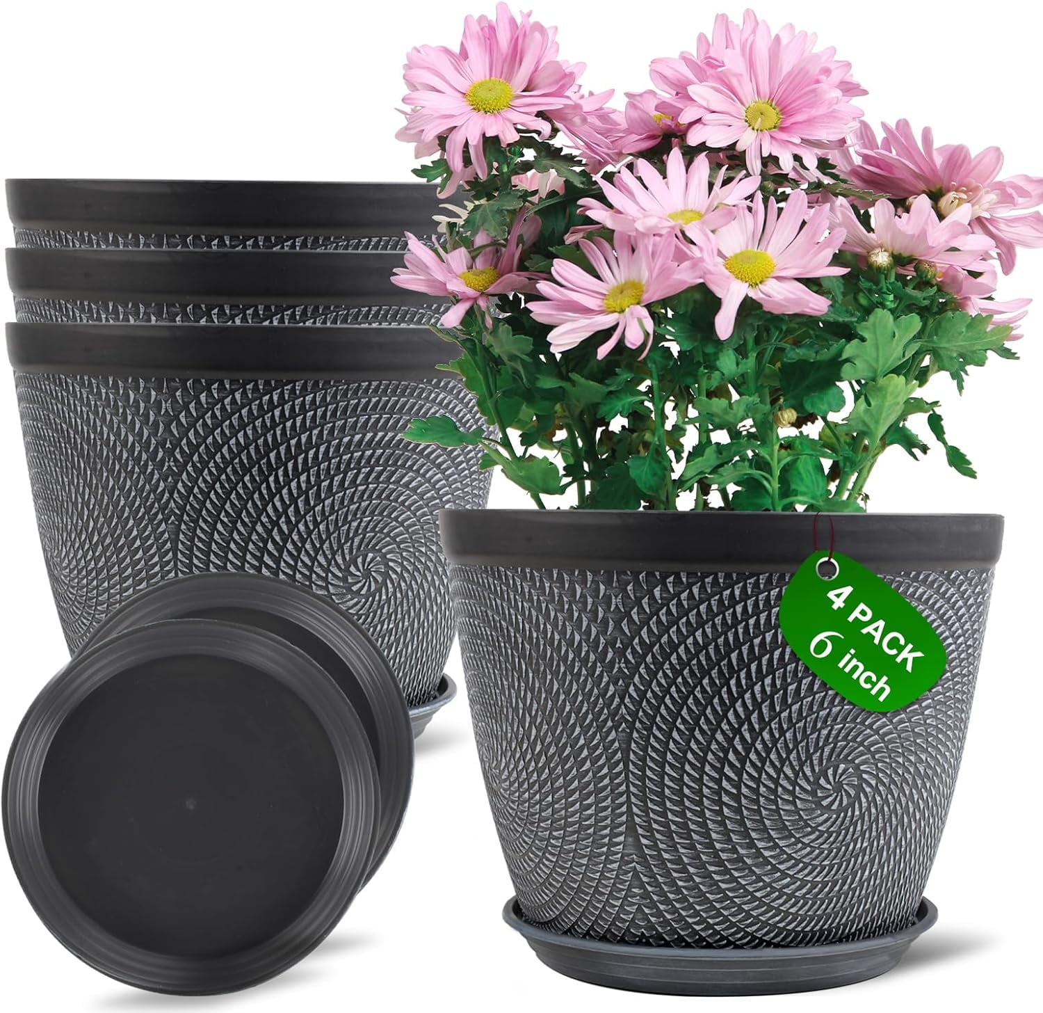 Hgudesign 4 Pack 6 Inch Flower Pots Planters for Outdoor Indoor ...