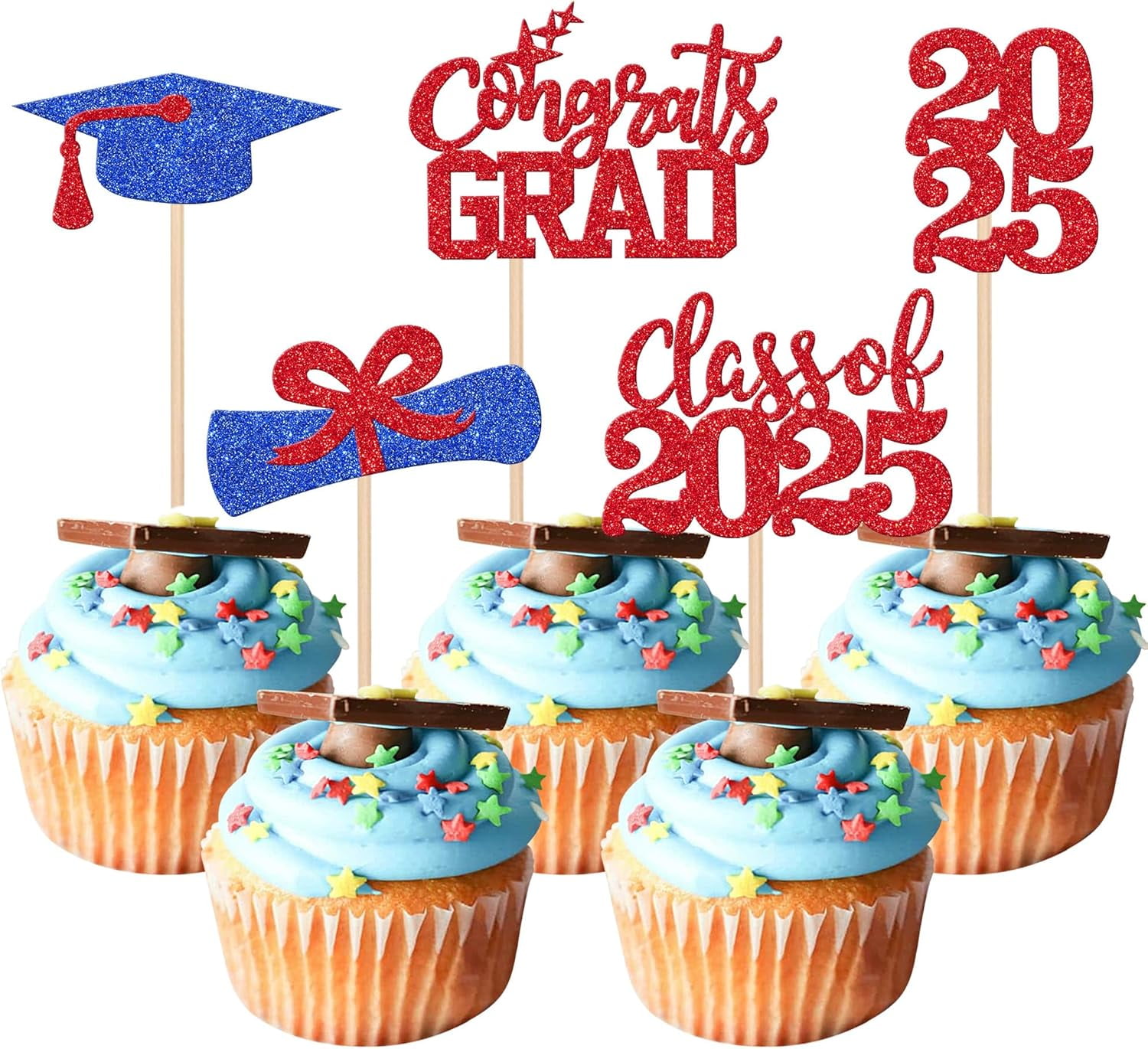 Hgudesign 40 PCS 2025 Graduation Theme Cupcake Tors Glitter Congrats ...