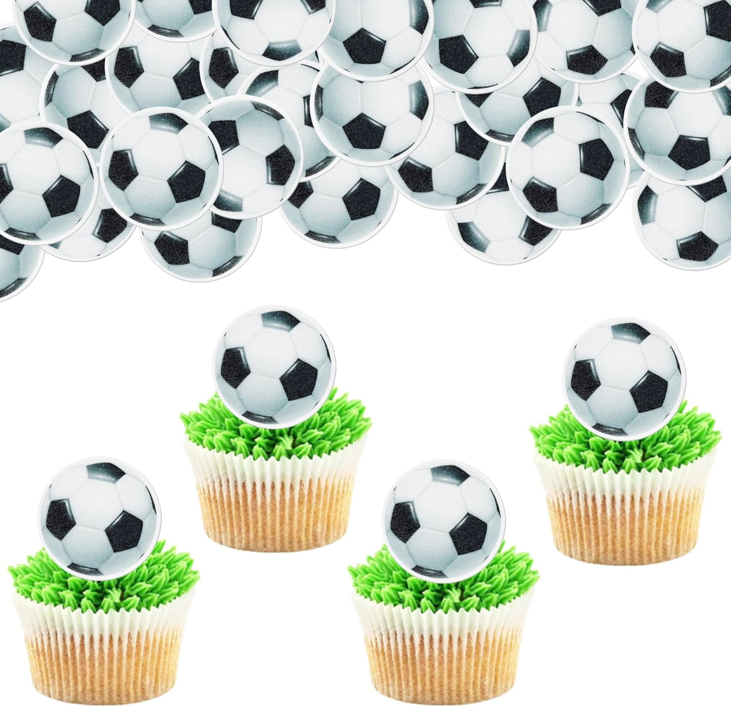 Hgudesign 48 PCS Edible Soccer Ball Cupcake Tors Wafer Paper Soccer ...
