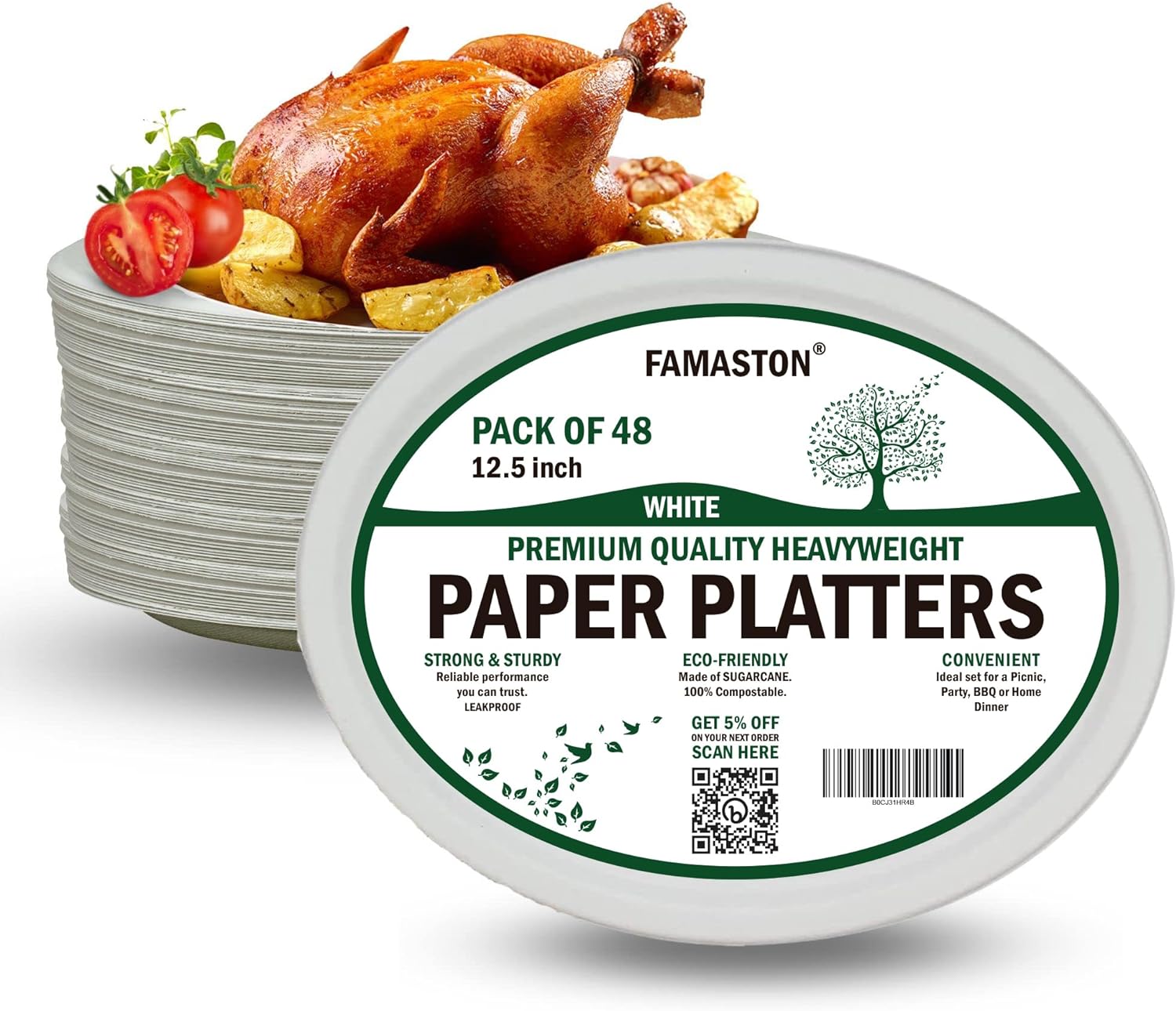 Hgudesign 48 pack Oval Paper Plates 12 inch 100% Comble Heavy-Duty ...