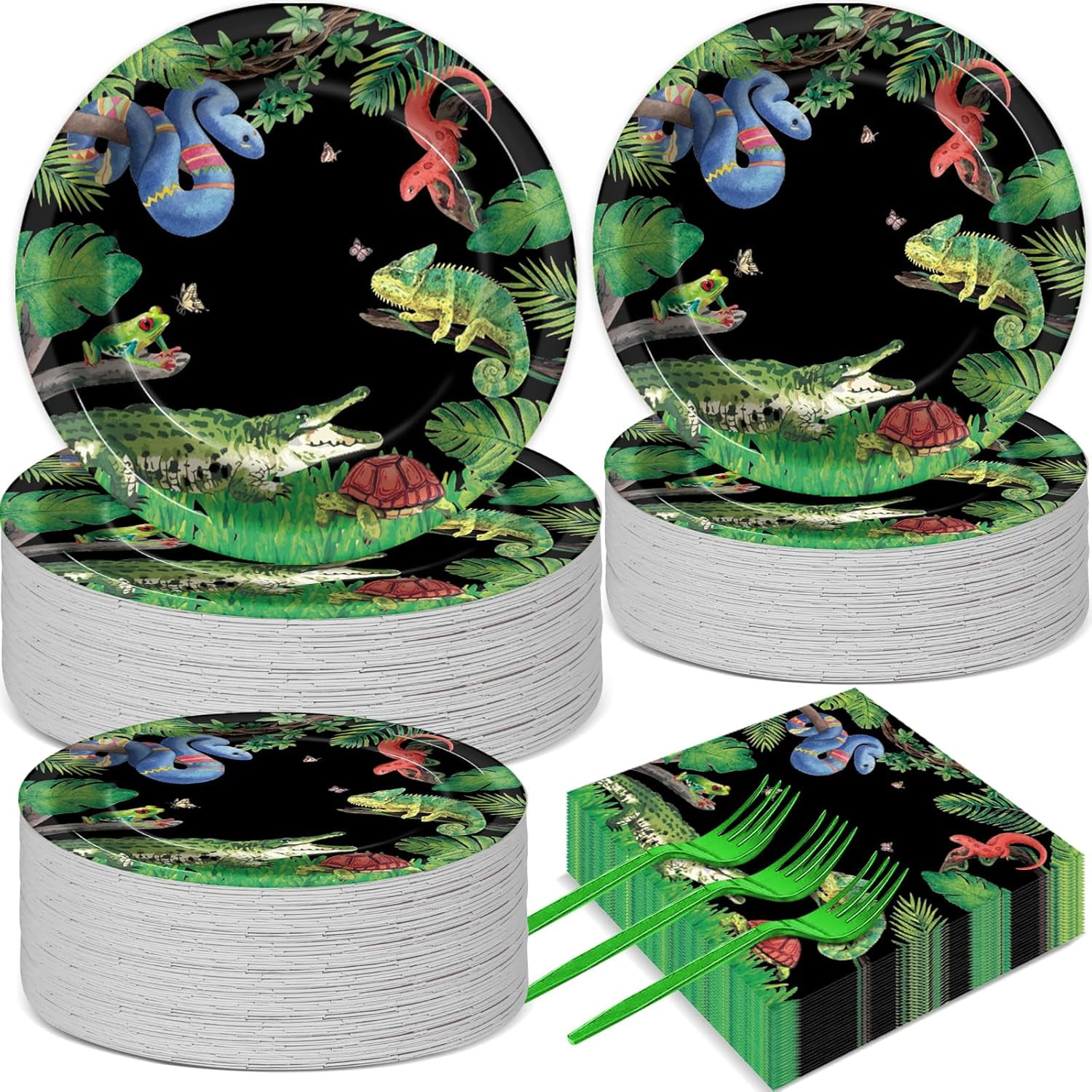 Hgudesign 50 Guests Reptile Snake Party Plates and Napkins Party ...