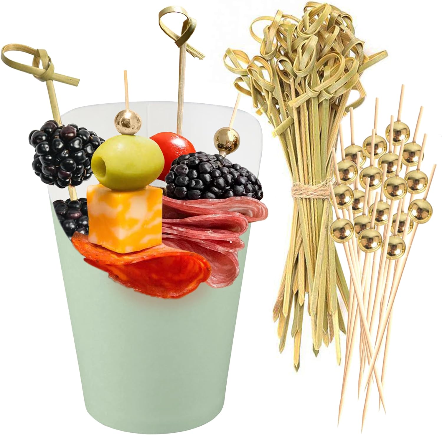 Hgudesign 50pk 14oz Sage Green Charcuterie Cups with 200 Sticks (2 ...