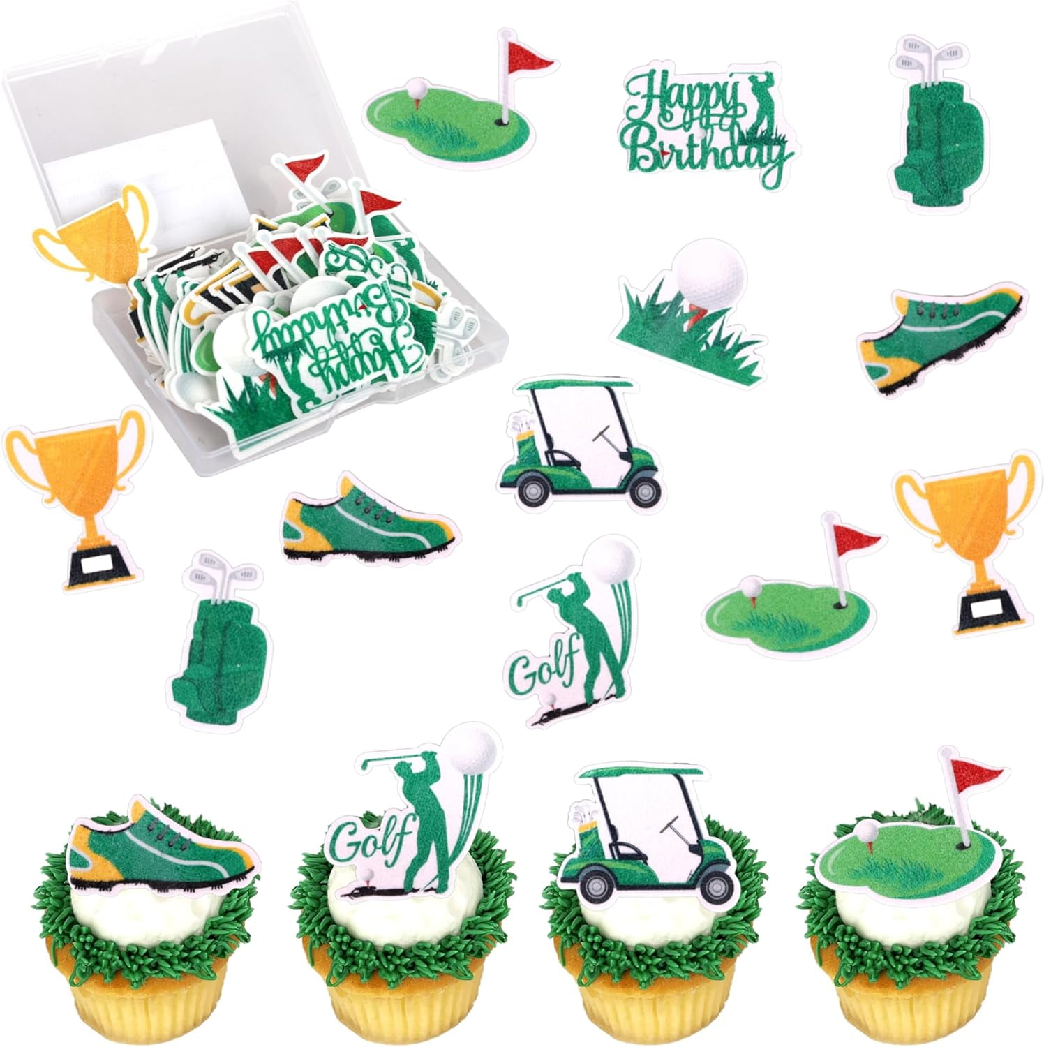 Hgudesign 56 PCS Edible Golf Cupcake Tors Wafer Paper Trophy Lawn Golf ...