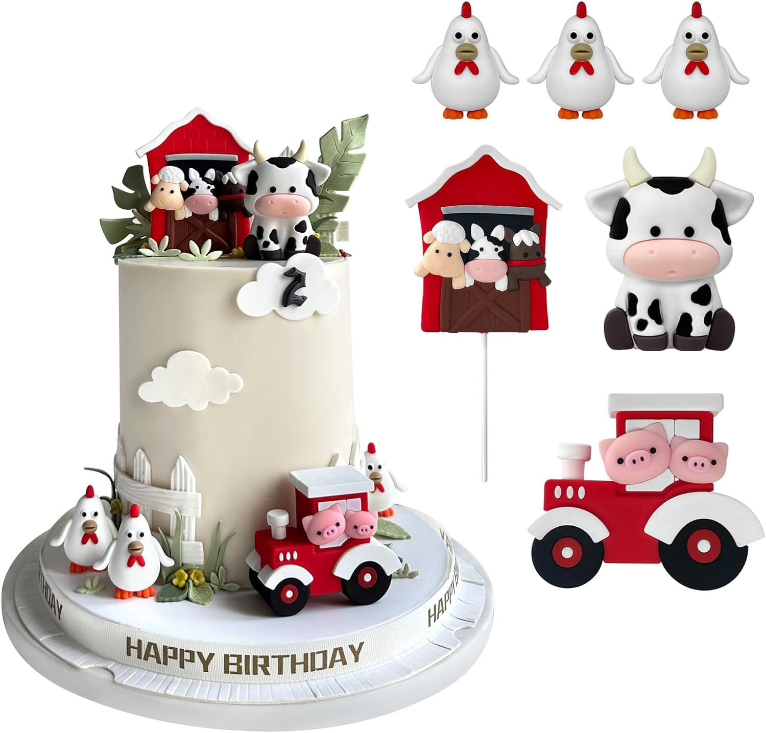 Hgudesign 6 PCS Farm Cake Tors, Cartoon Animal Cake Tor Decorations for ...