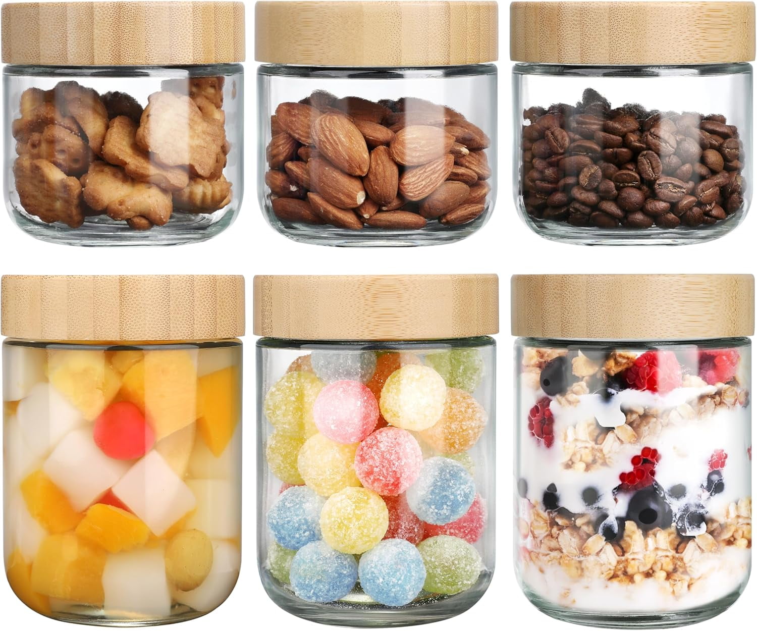 Hgudesign 6 Pack Glass Jars with Bamboo Lids, Over Night Oats Container ...