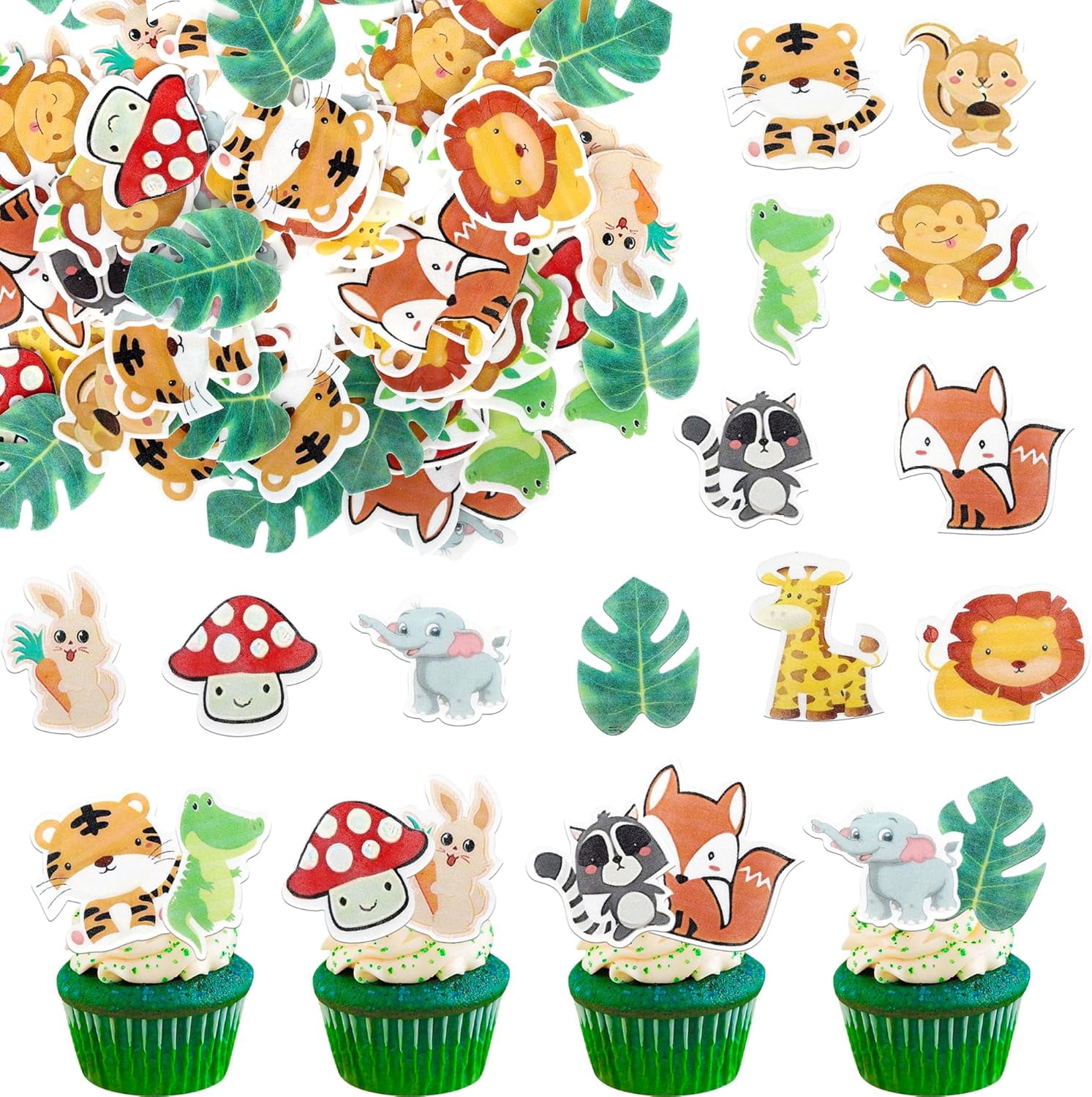 Hgudesign 60 Pack Edible Jungle Safari Animal Cupcake Tors Monkey ...