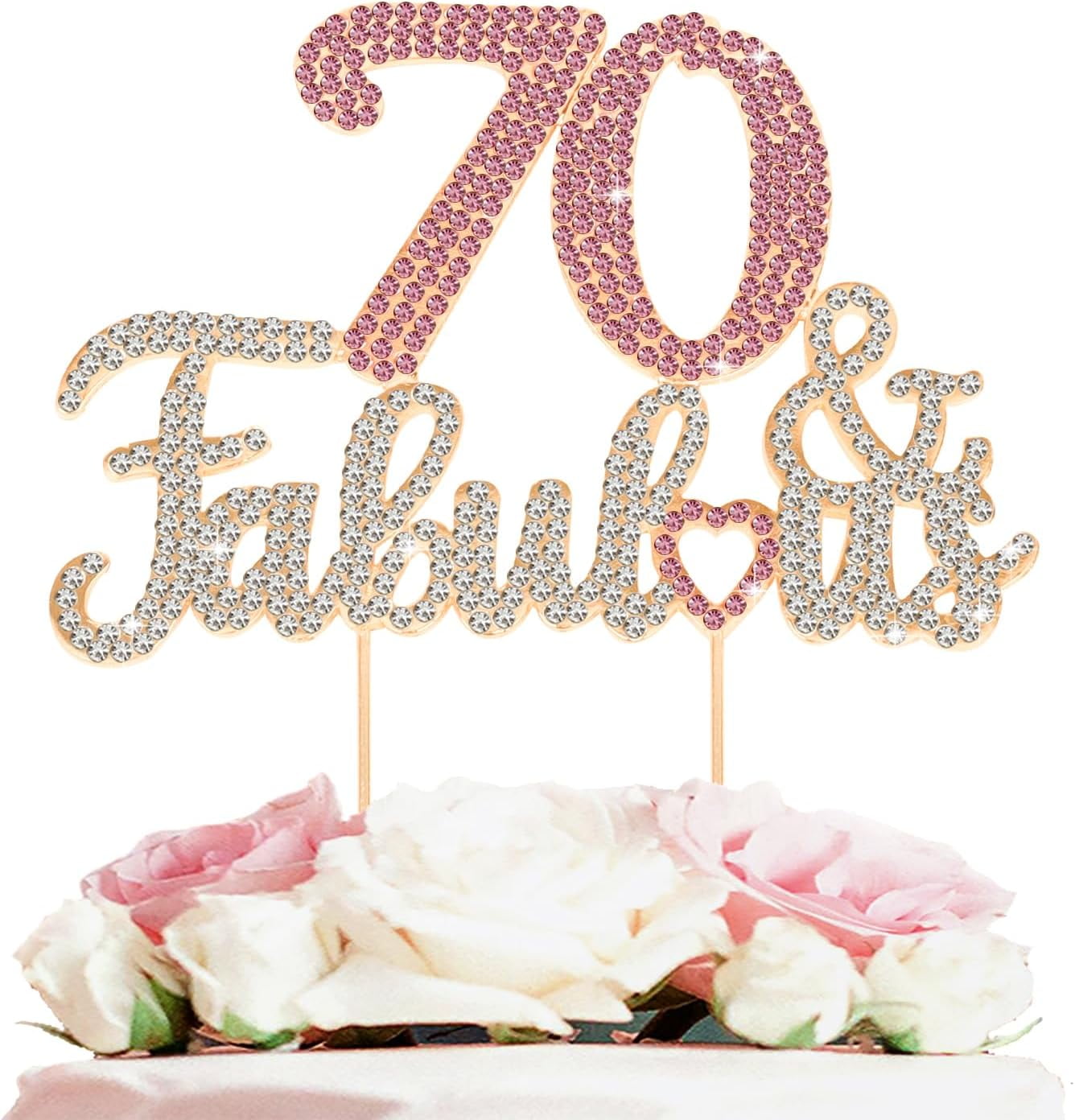Hgudesign 70 & Fabulous Gold & Pink Rhinestone Cake Tor - Happy 70th Birthday Cheers to Snty ...