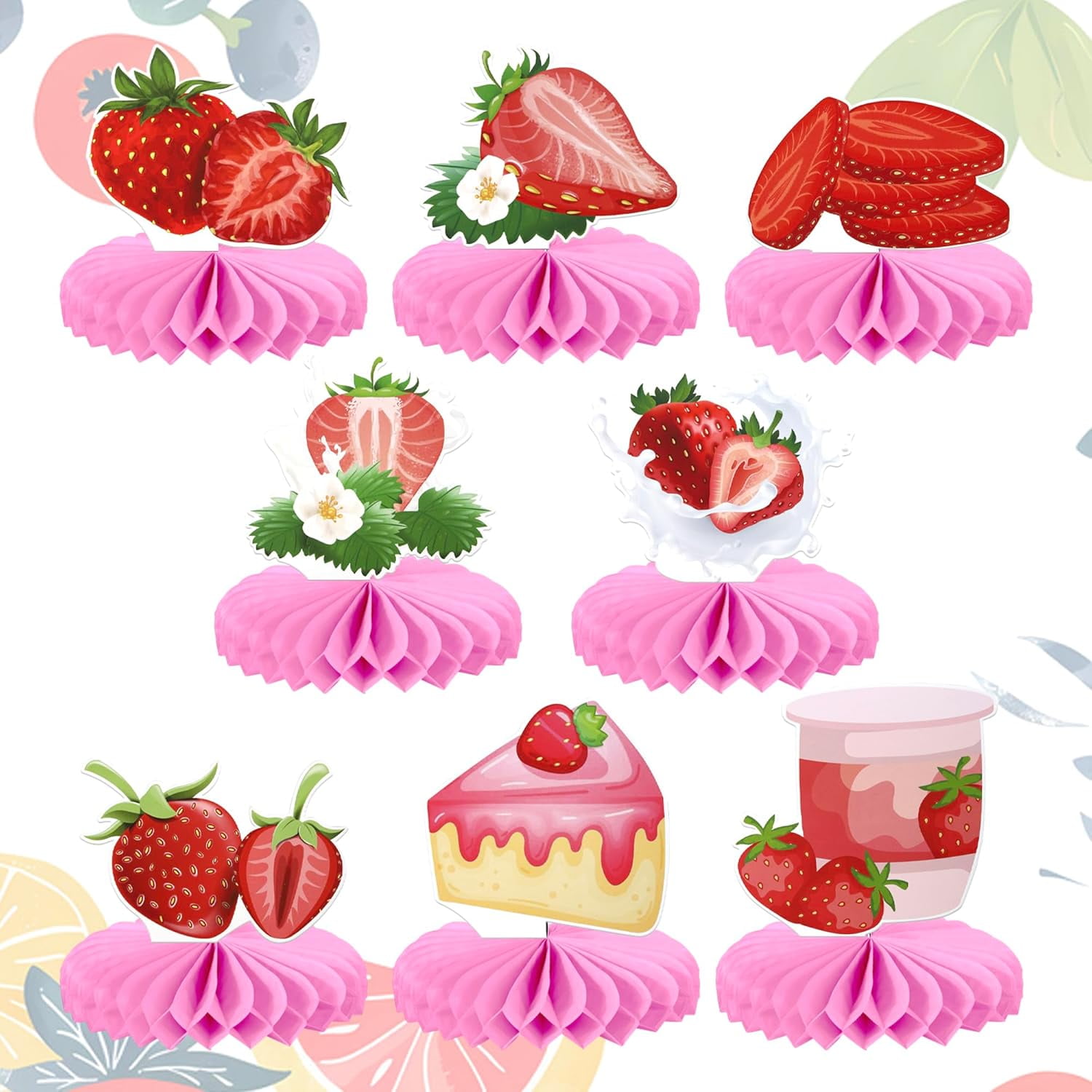 Hgudesign 8 Pack Strawberry Centerpieces for Tables - Honeycomb Table Centerpieces for Sweet ...
