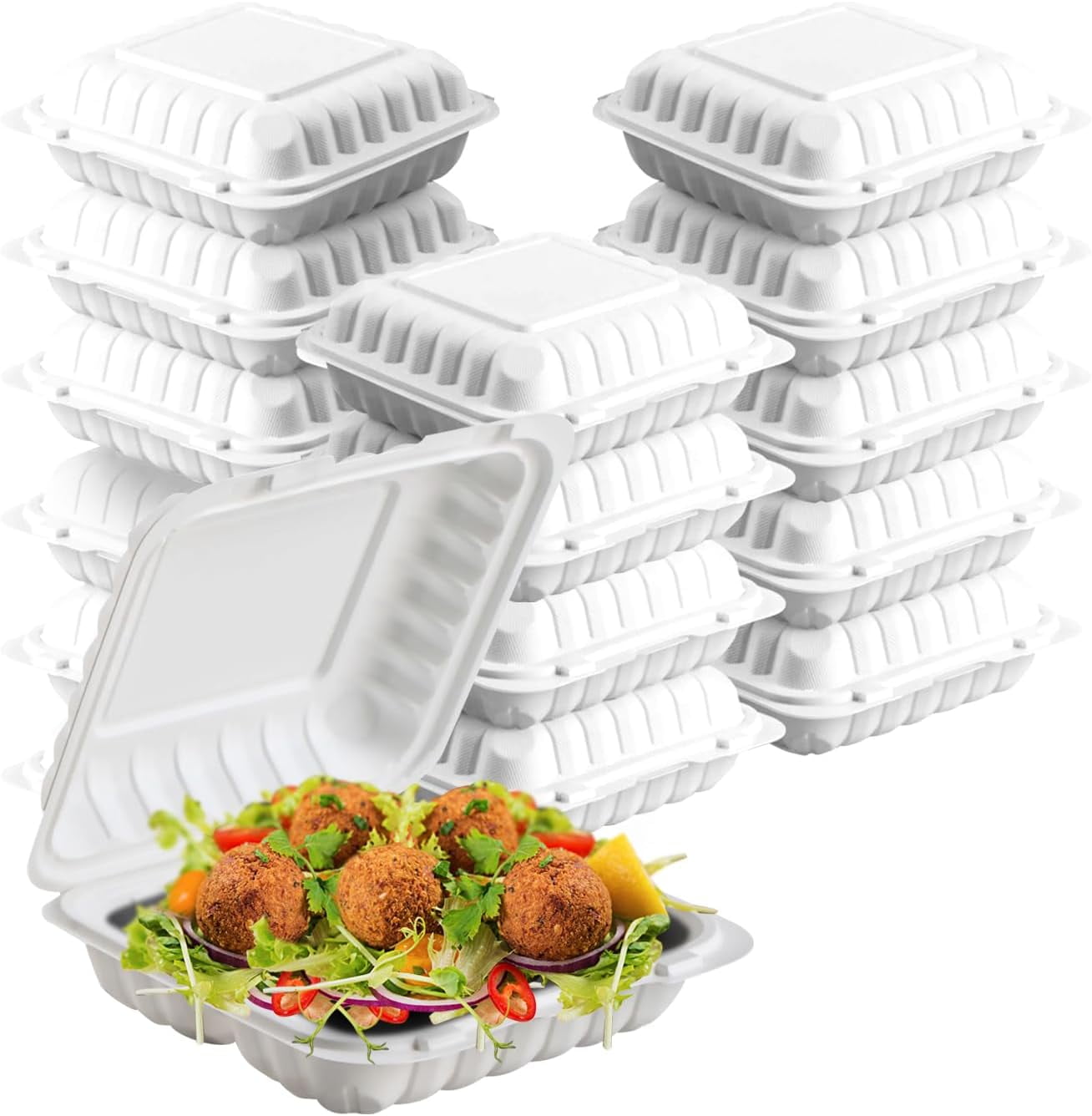 Hgudesign 8X8X3 1-Compartment 50-Pack Plastic Clamshell Takeout Food ...