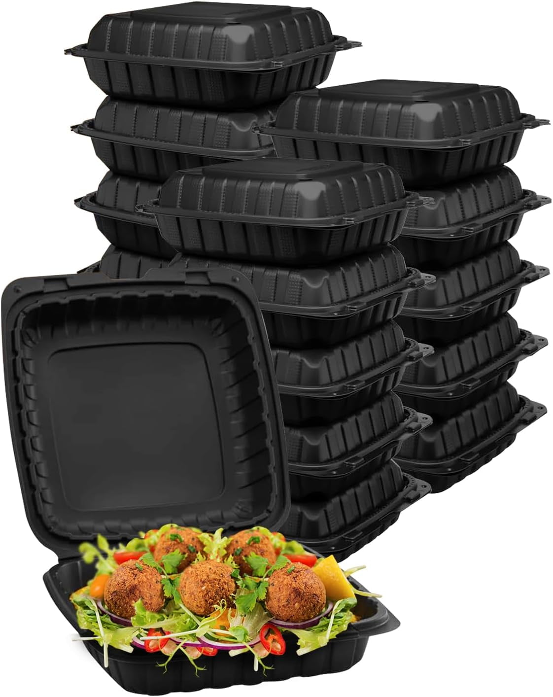 Hgudesign 8X8X3 50-Pack Plastic Clamshell Takeout Food Trays Heavy Duty ...