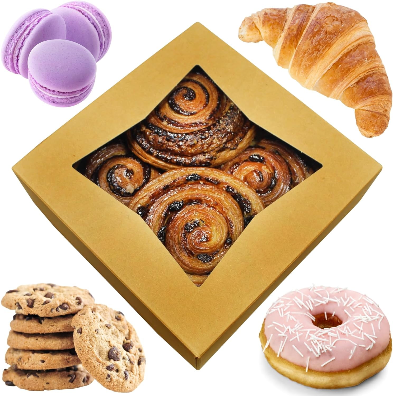 Hgudesign 8x8x2.5 Bakery Boxes with Window | Brown, 25 PCS | 8x8 Cookie ...