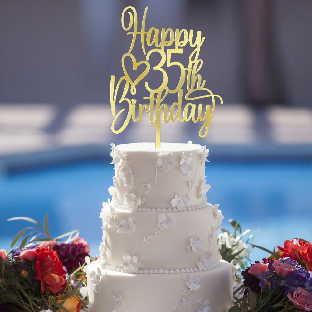 Hgudesign Acrylic Happy 35th Birthday Cake Tor - Cheers to 35 Years ...