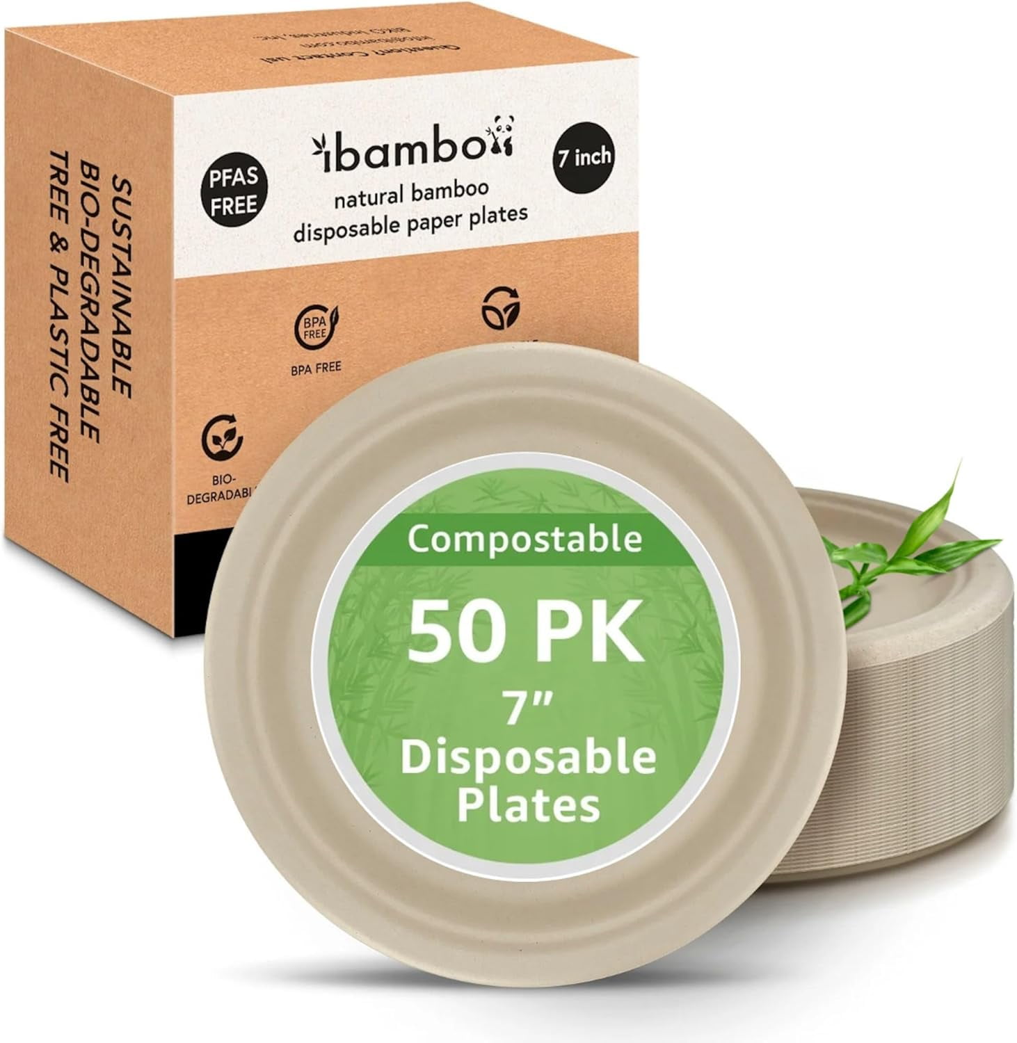 Hgudesign Bamboo Biodegradable Plates (50-Pack, 7-inch) | Sturdy ...