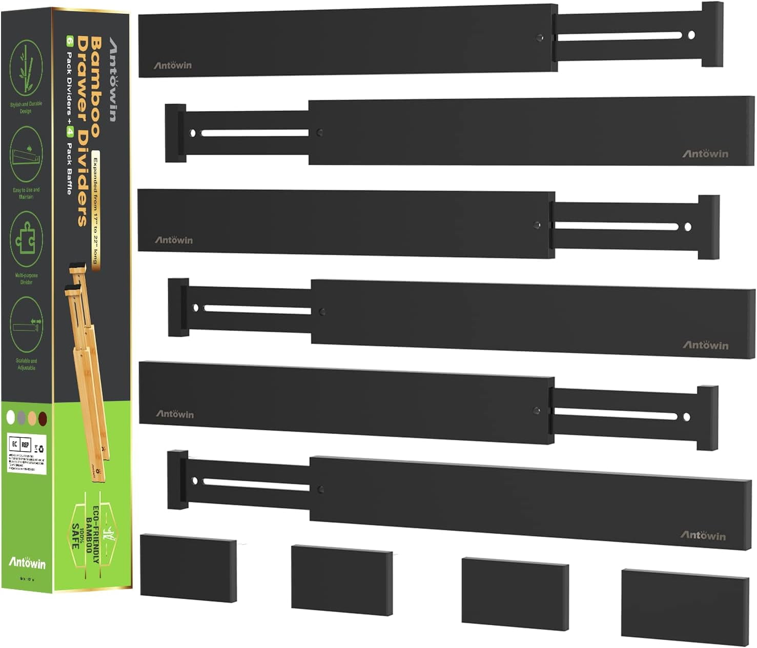 Hgudesign Bamboo Drawer Dividers, Expandable Drawer Separators Splitter ...