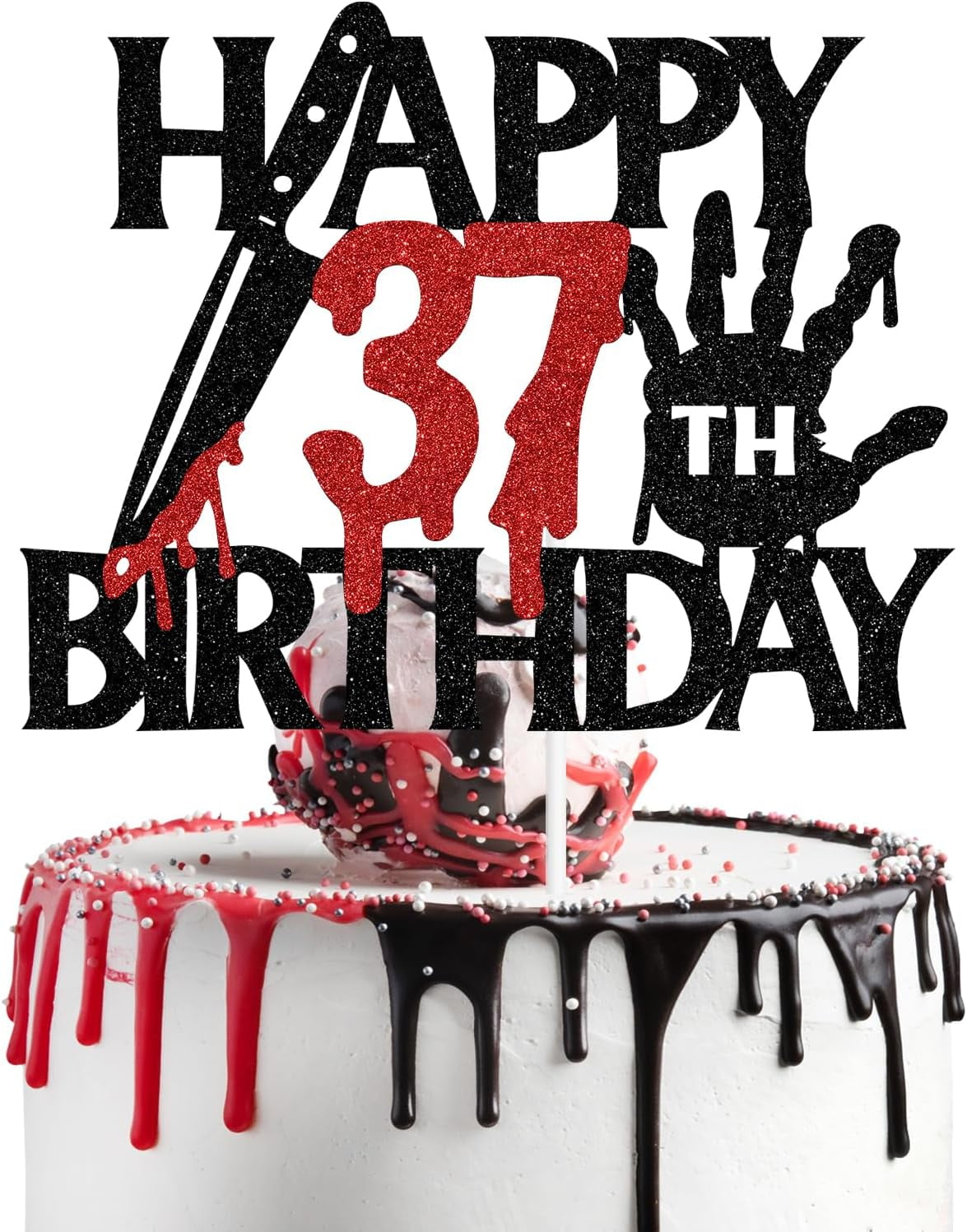 Hgudesign Black Glitter Killer Happy 37th Birthday Cake Tor, Halloween ...