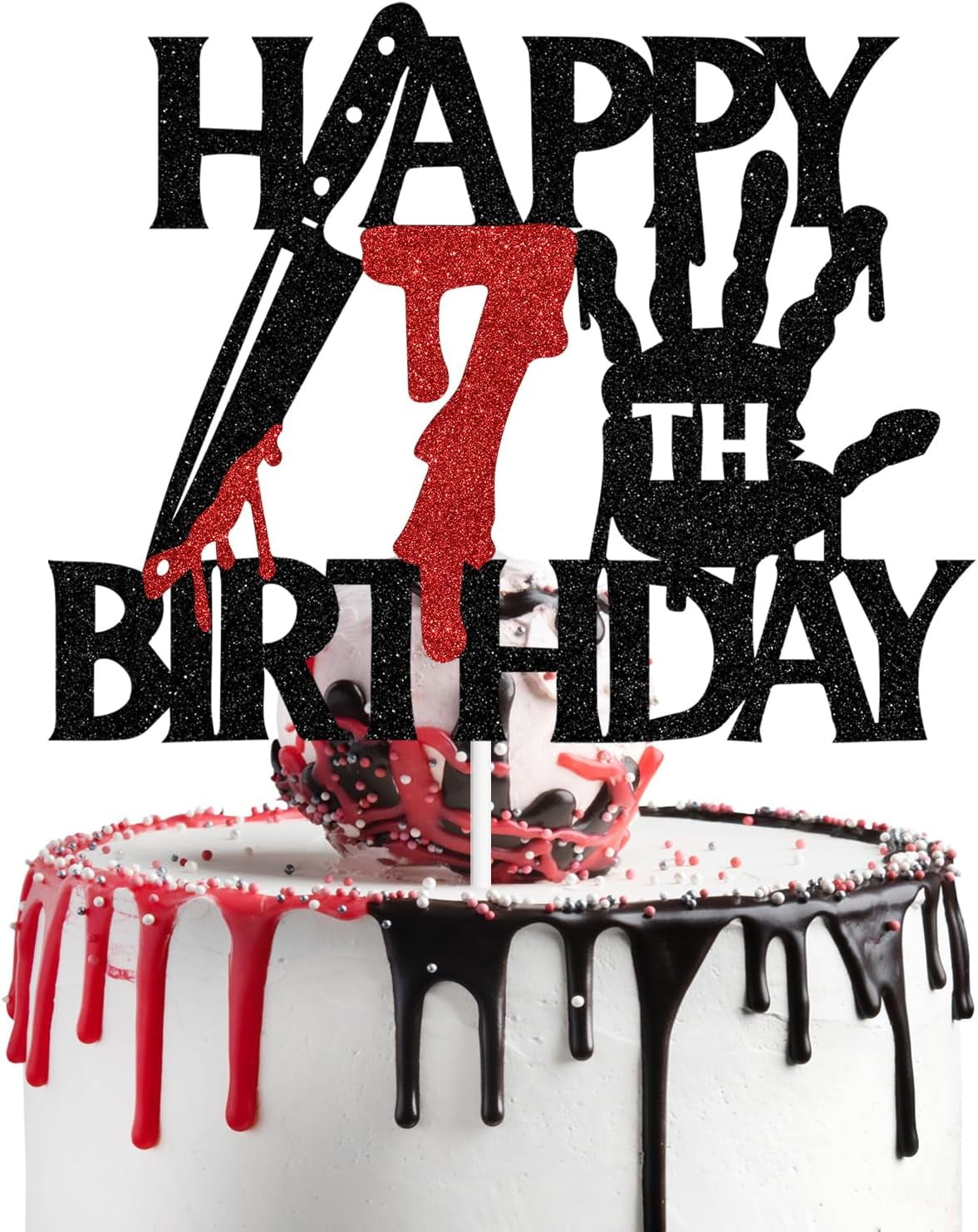 Hgudesign Black Glitter Killer Happy 7th Birthday Cake Tor, Halloween ...