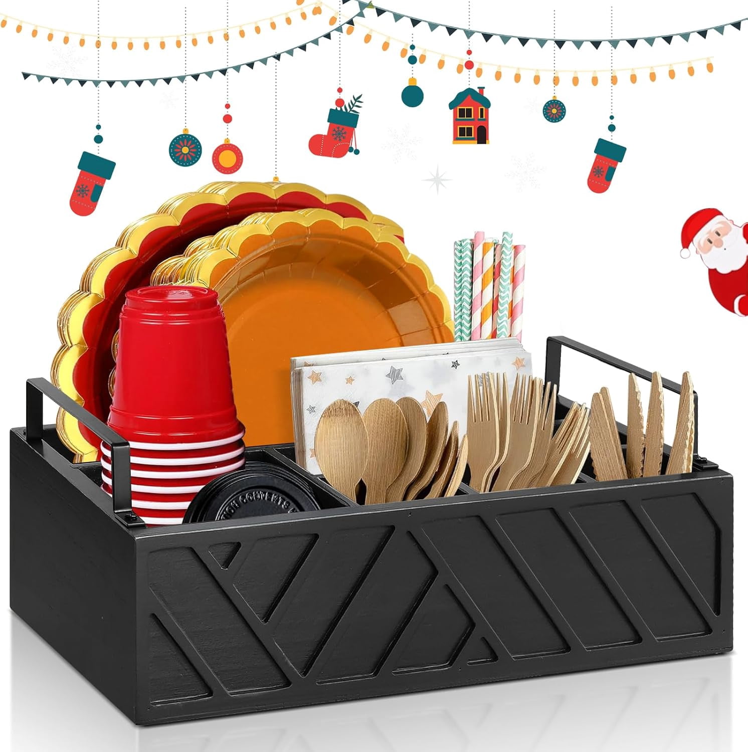 Hgudesign Black Kitchen Counte Paper Plate Holder, Wood Paper Plate ...