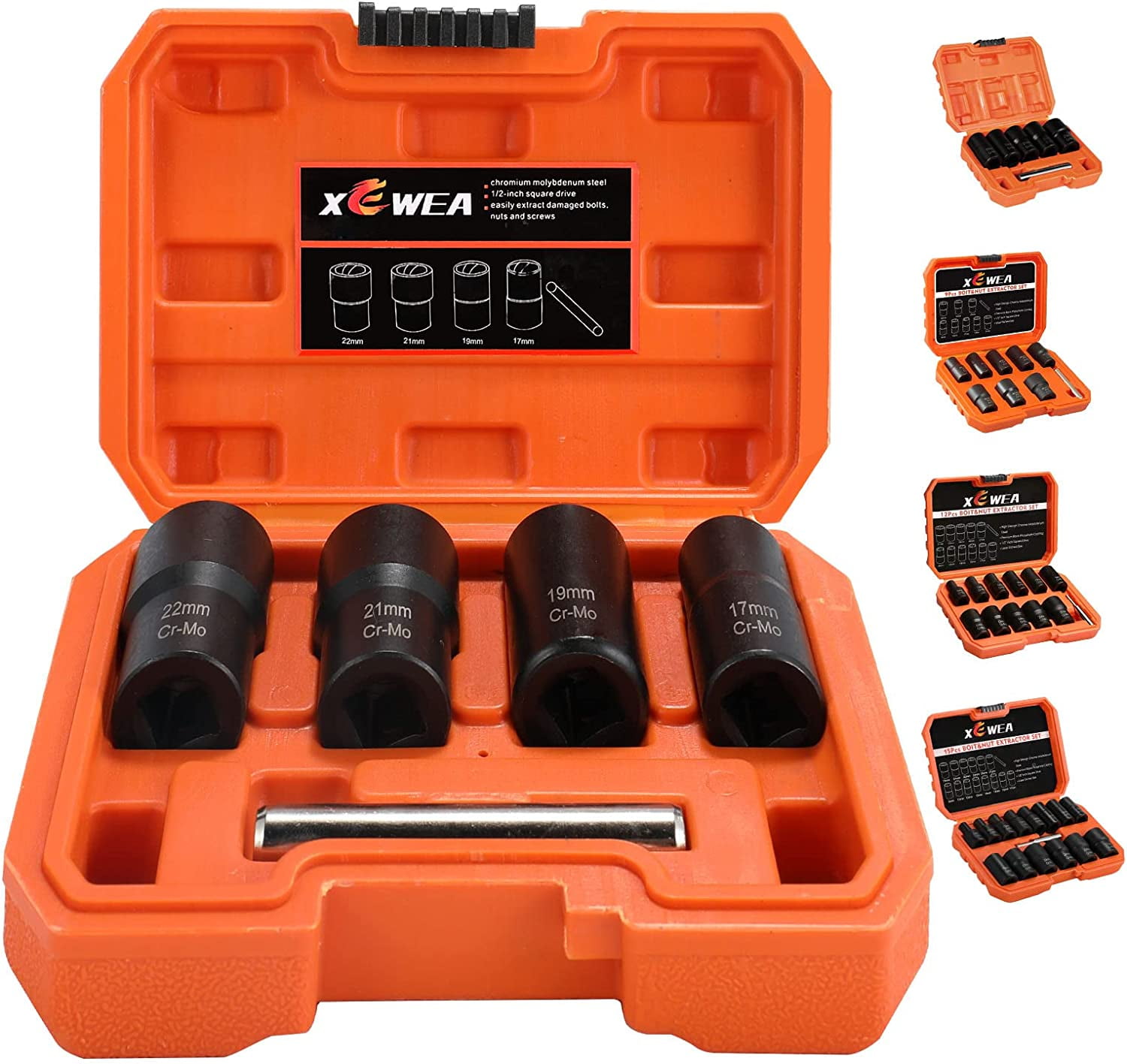 Hgudesign Bolt Nut Extractor Set, 5PCS 1/2 Drive Easy Out Broken Wheel ...