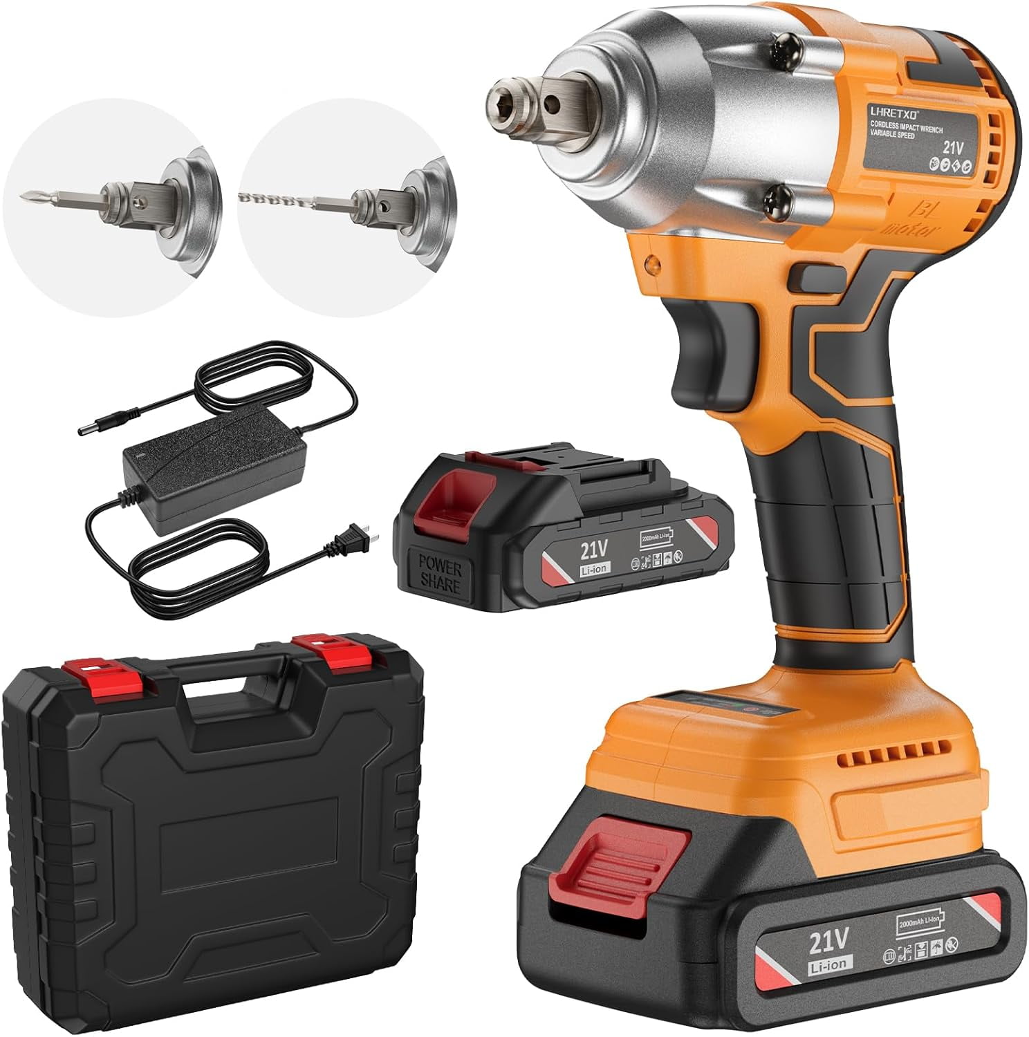 Hgudesign Cordless Impact Wrench 1/2 inch, Torque 258ft-lbs(350N.m ...