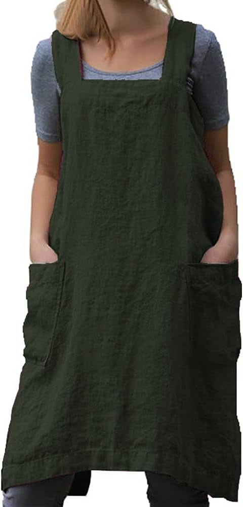 Hgudesign Cotton Linen An Cross Back An for Women with Big Pockets ...