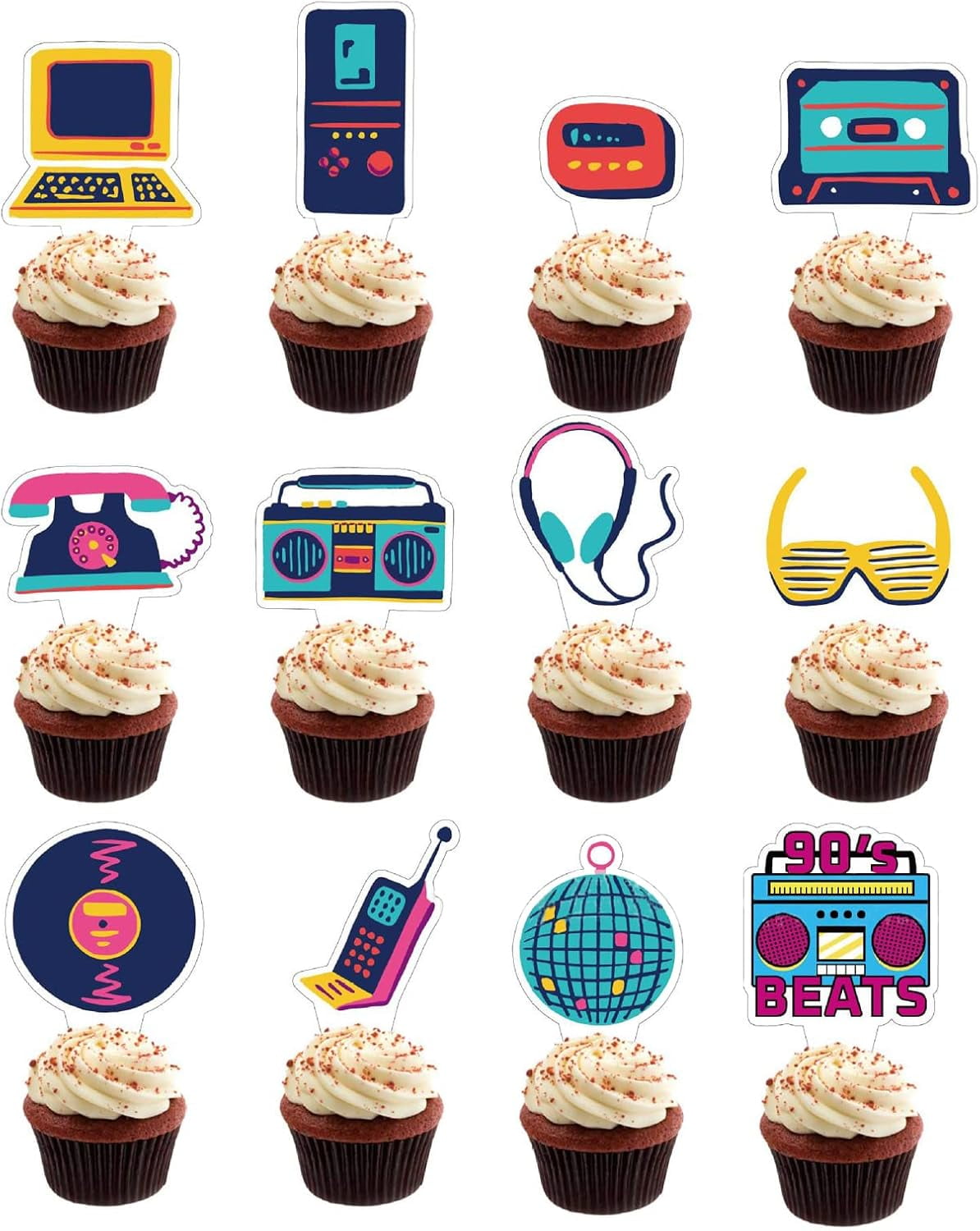 Hgudesign Cupcake Tor 24 pcs Retro Cake Tors 90's Vintage Theme Cake ...