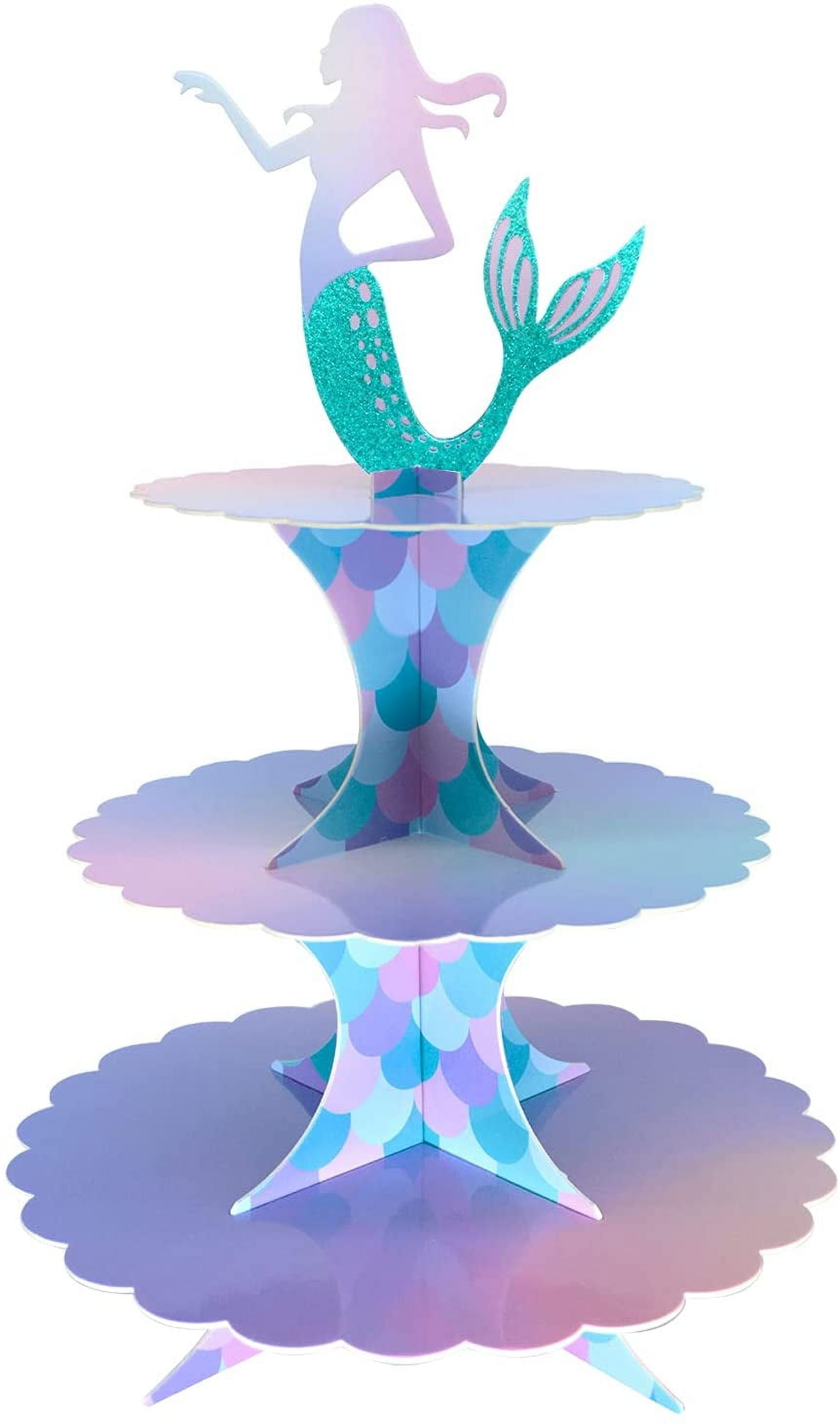Hgudesign EFO Mermaid Cake Stand 3 Tier Mer maid Party Supplies Cupcake Stand Decortions for Sea ...
