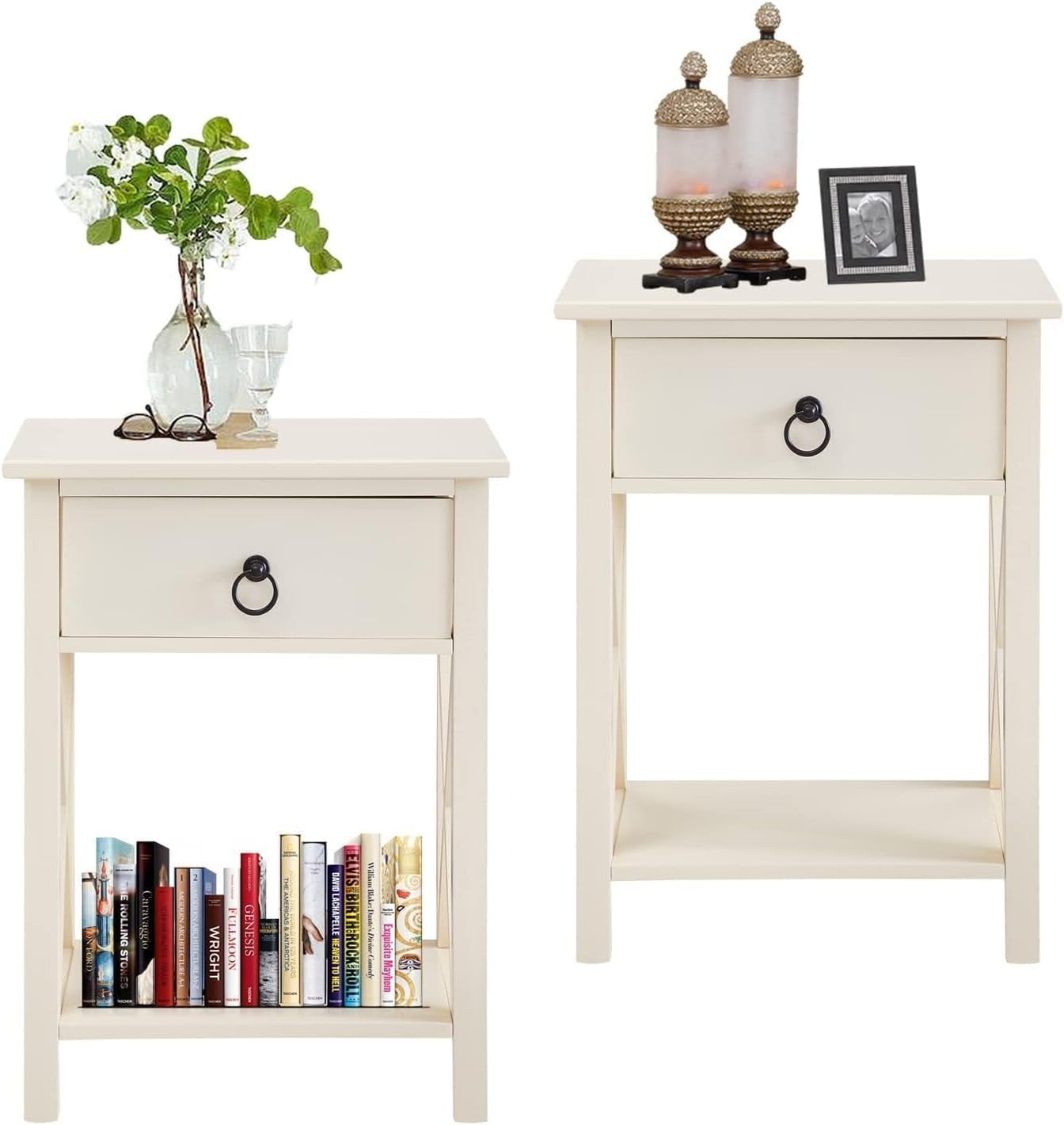 Hgudesign Eily Small Night Stand, Bedside Table with Drawers and Shelf ...