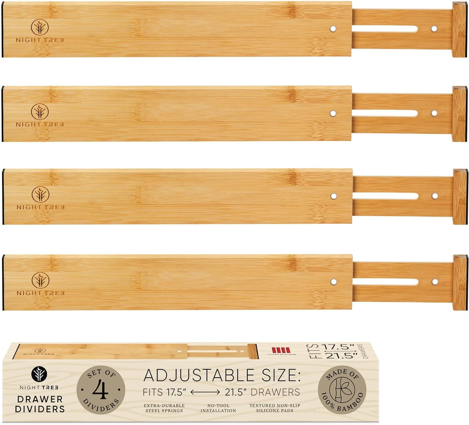 Hgudesign Expandable Bamboo Drawer Dividers – Spring-Loaded Wooden ...