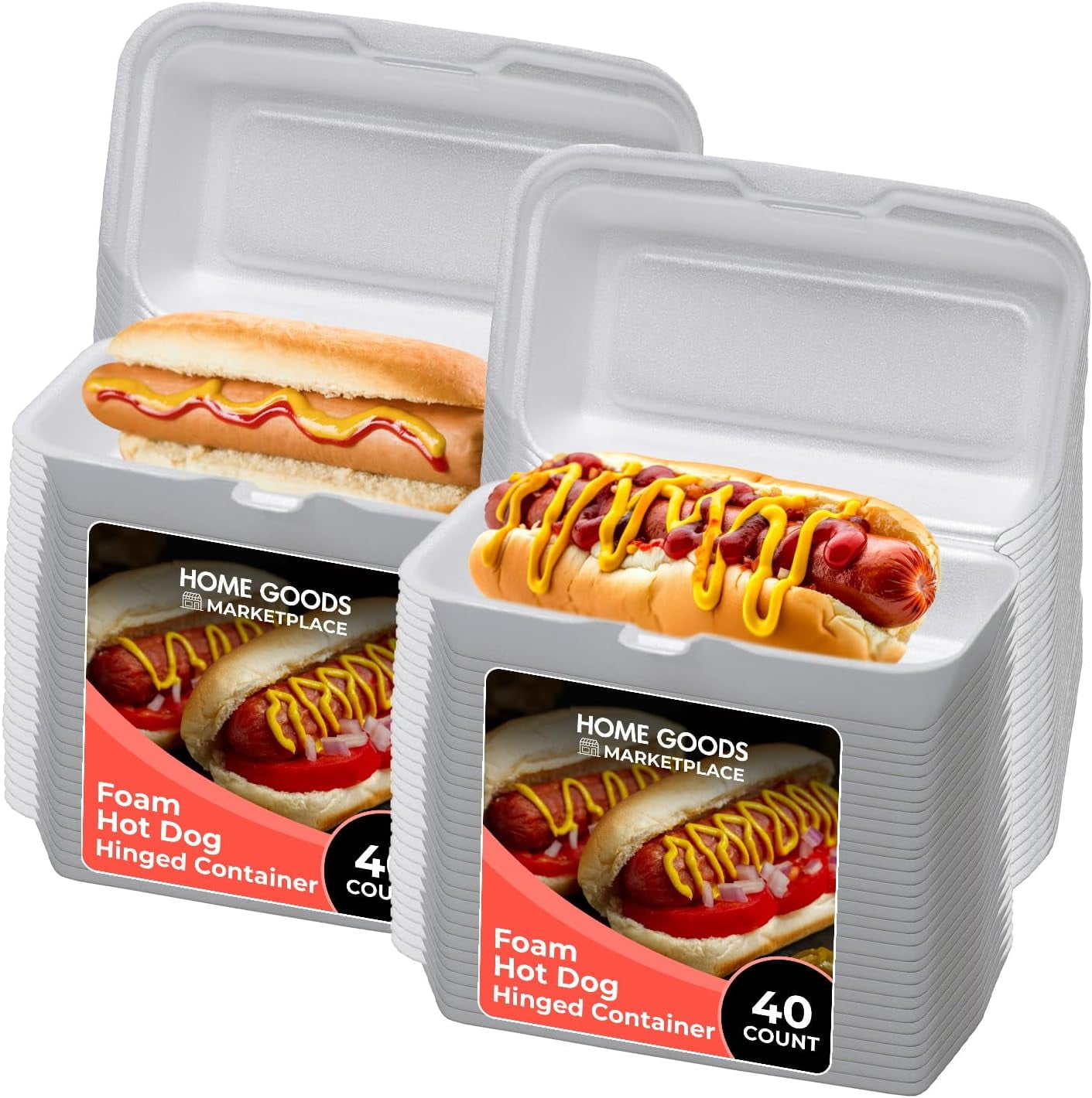Hgudesign Foam Hinged Hot Dog Containers, 40 Count - Premium Disposable ...