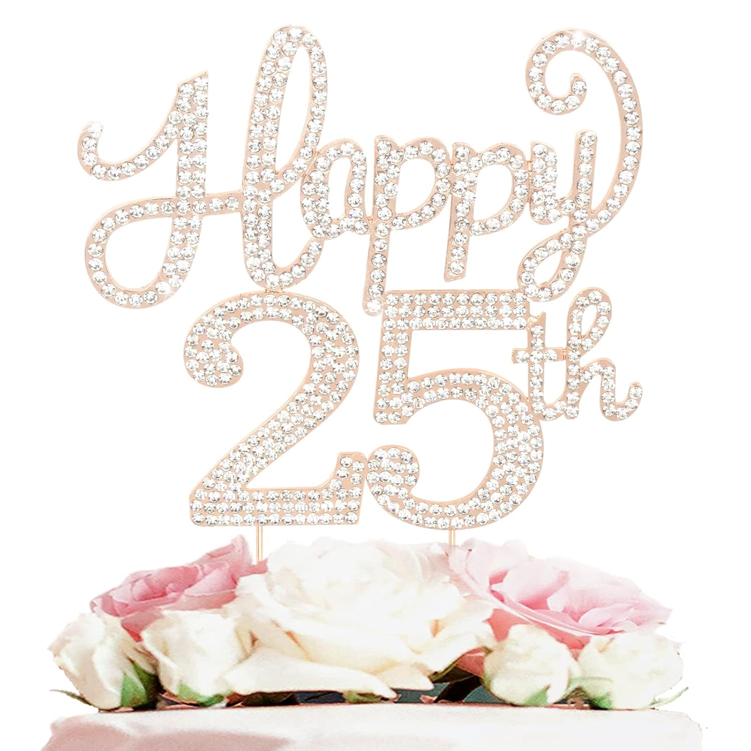 Hgudesign Happy 25th Birthday Decorations,25th Birthday Gold Rhinestone ...