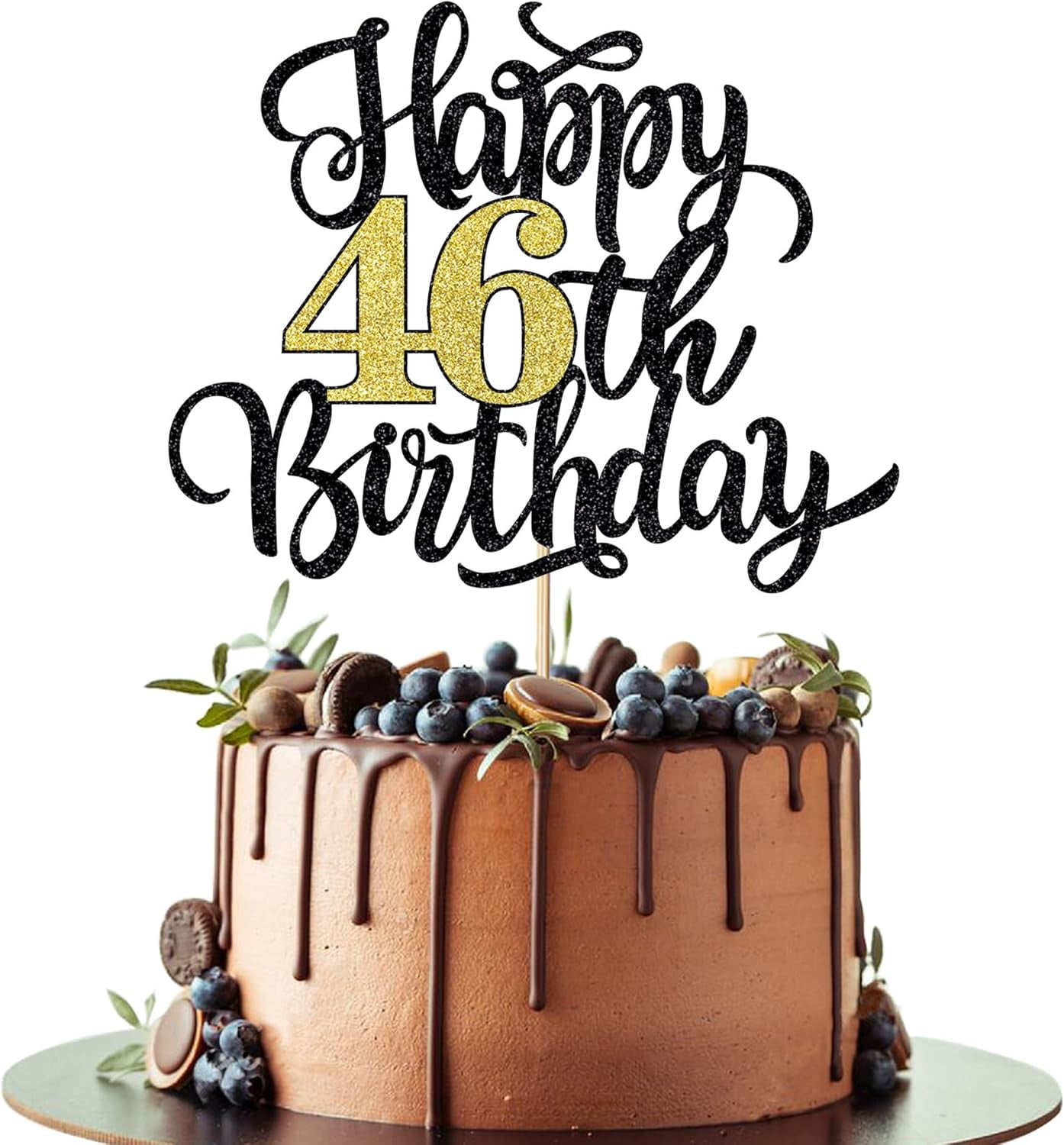 Hgudesign Happy 46th Birthday Cake Tor, Black Gold Glitter Birthday ...